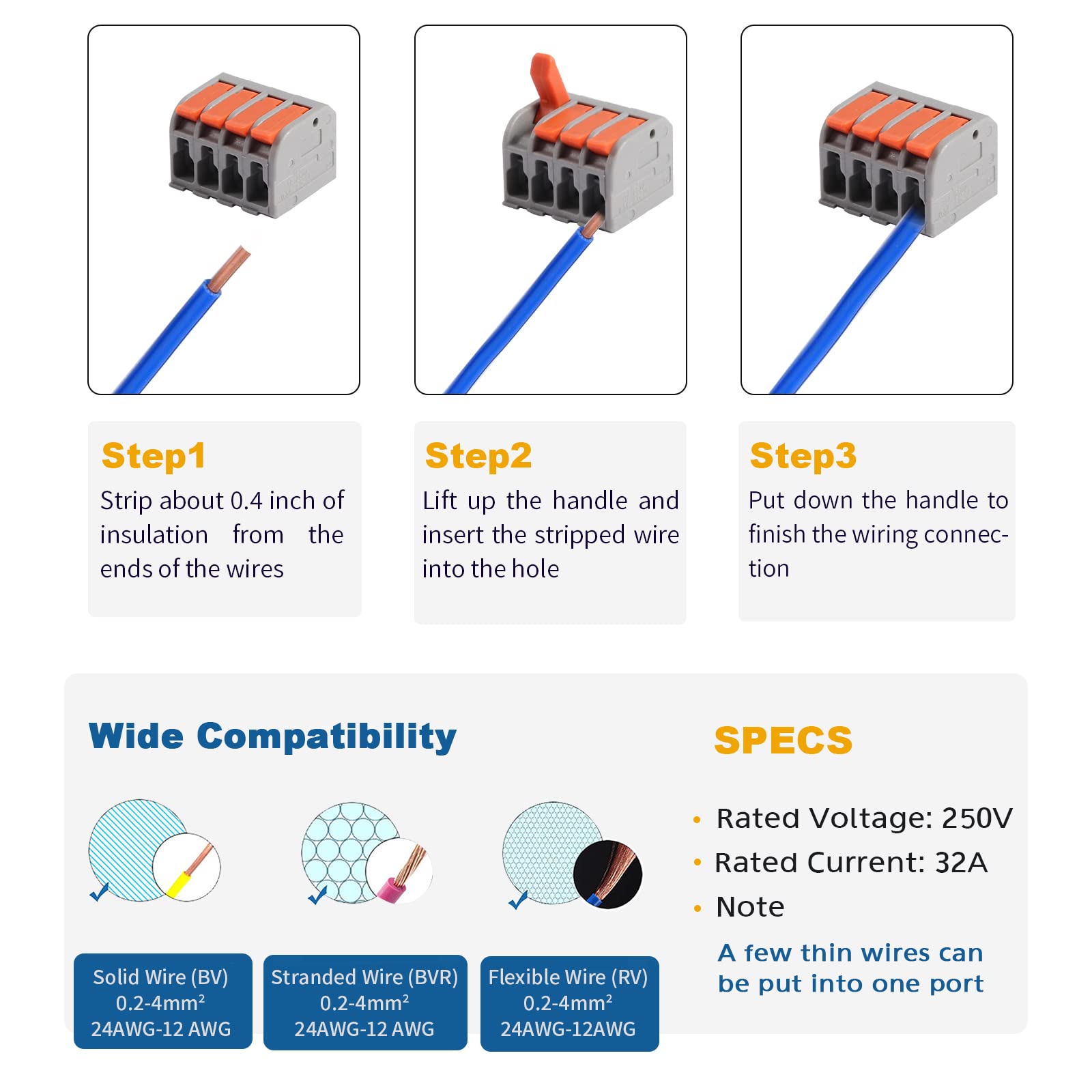 Snapklik.com : Lever Wire Connectors 50 Pack Combo, No Pain Wire Splice ...
