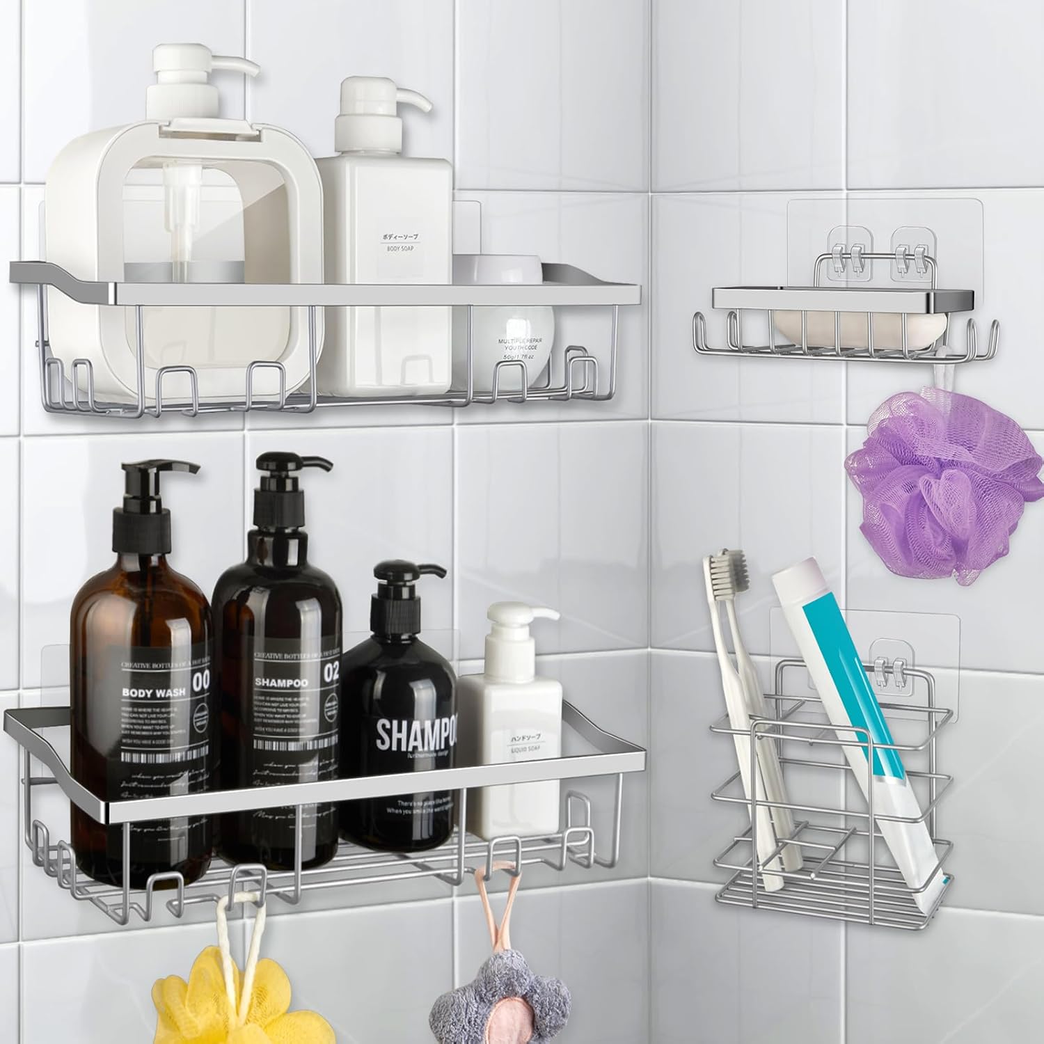 Amazon.com: HOORITO Shower Caddy,Strong Adhesive Shower Organizer Shelf ...