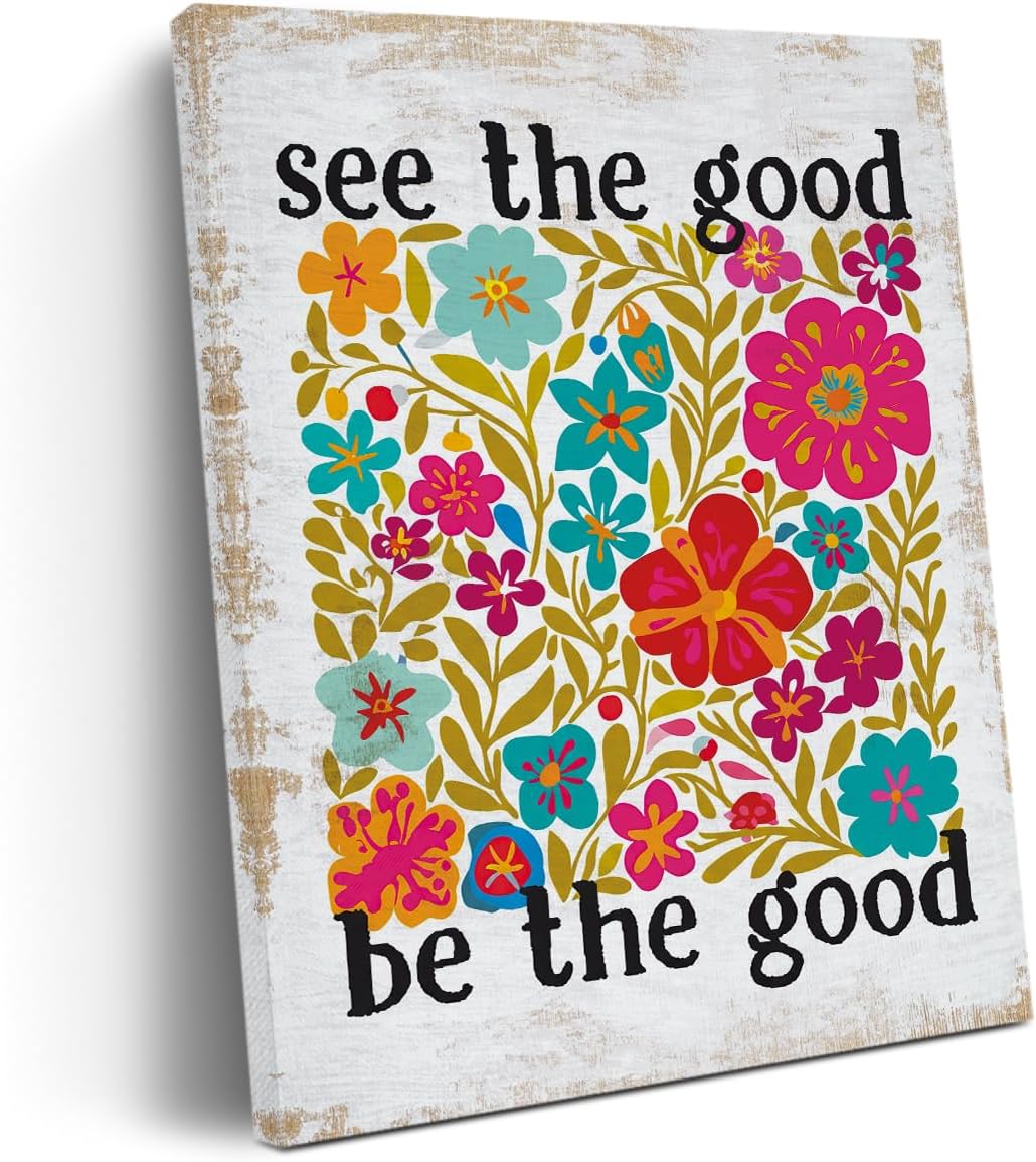 Amazon.com: Inspirational Quotes Boho Retro Flower Canvas Wall Art Wall ...