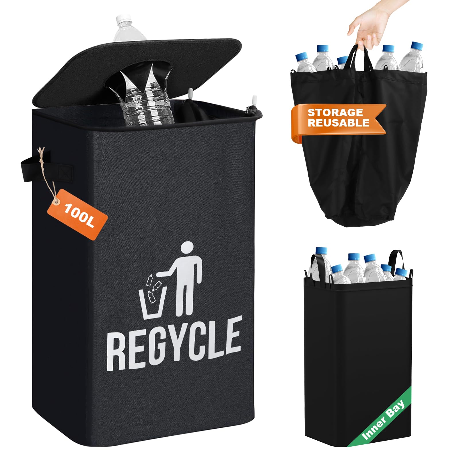 Snapklik.com : 26 Gallon Recycling Bin For Kitchen, 100L Recycling Bin