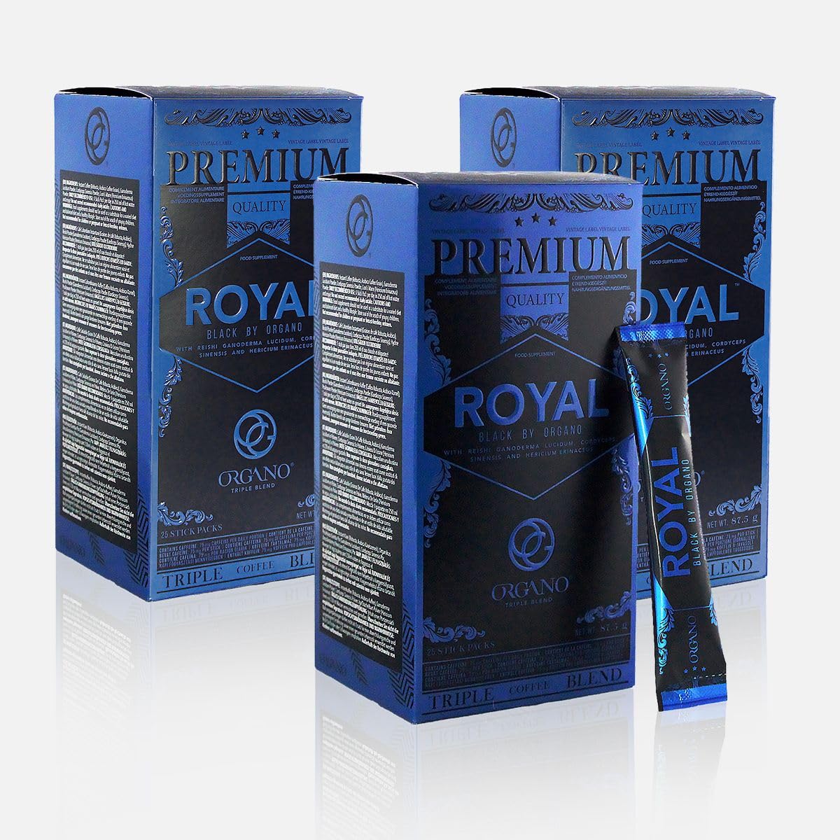 Amazon.com : 3 Boxes ORGANO Royal Black Medium Dark Roast Instant ...