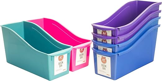 Amazon.com: Storex Large Book Bin, Interlocking Plastic Organizer for ...