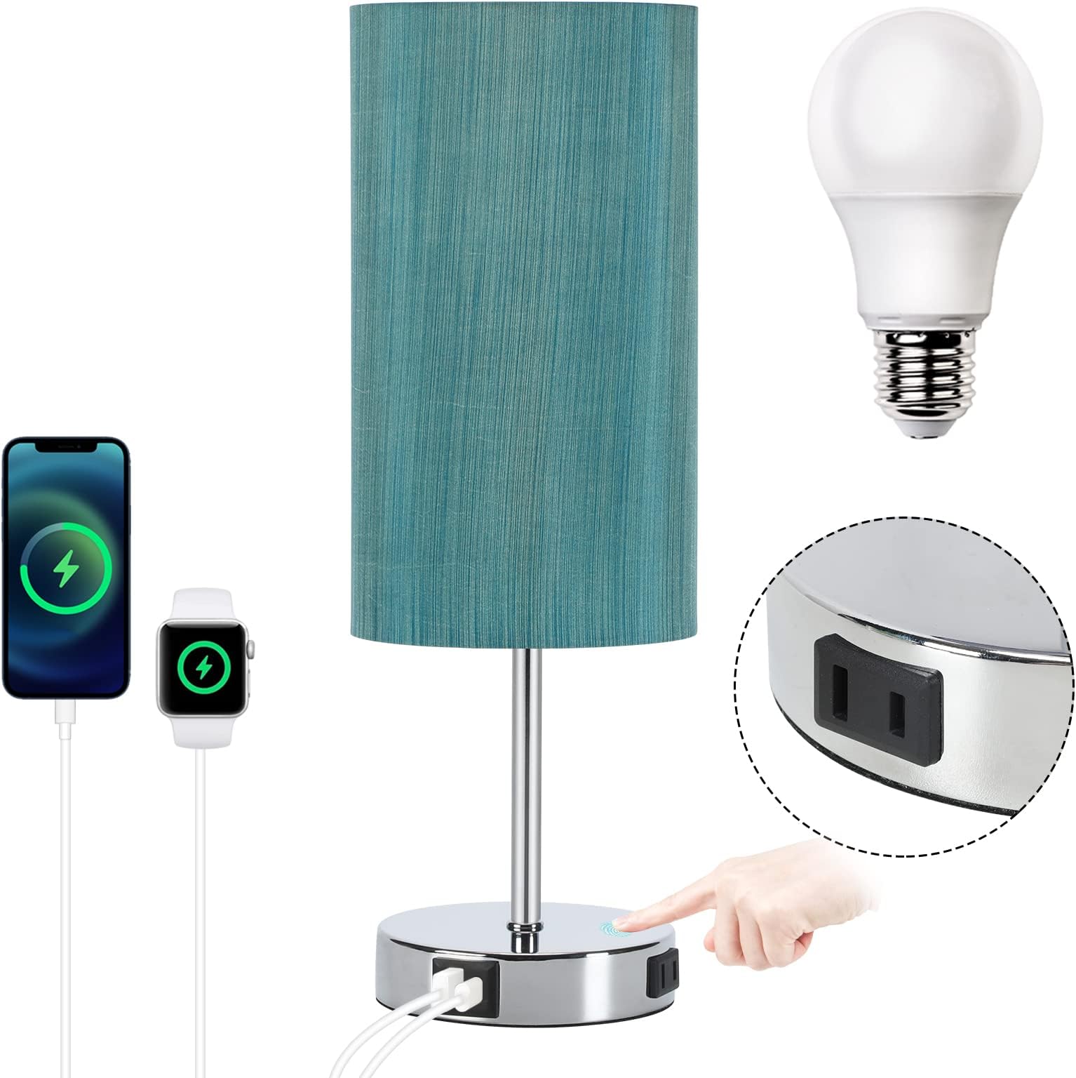 SEEDED-DESIGN Touch Control Table Lamp, Bedside Lamp with USB Port and ...