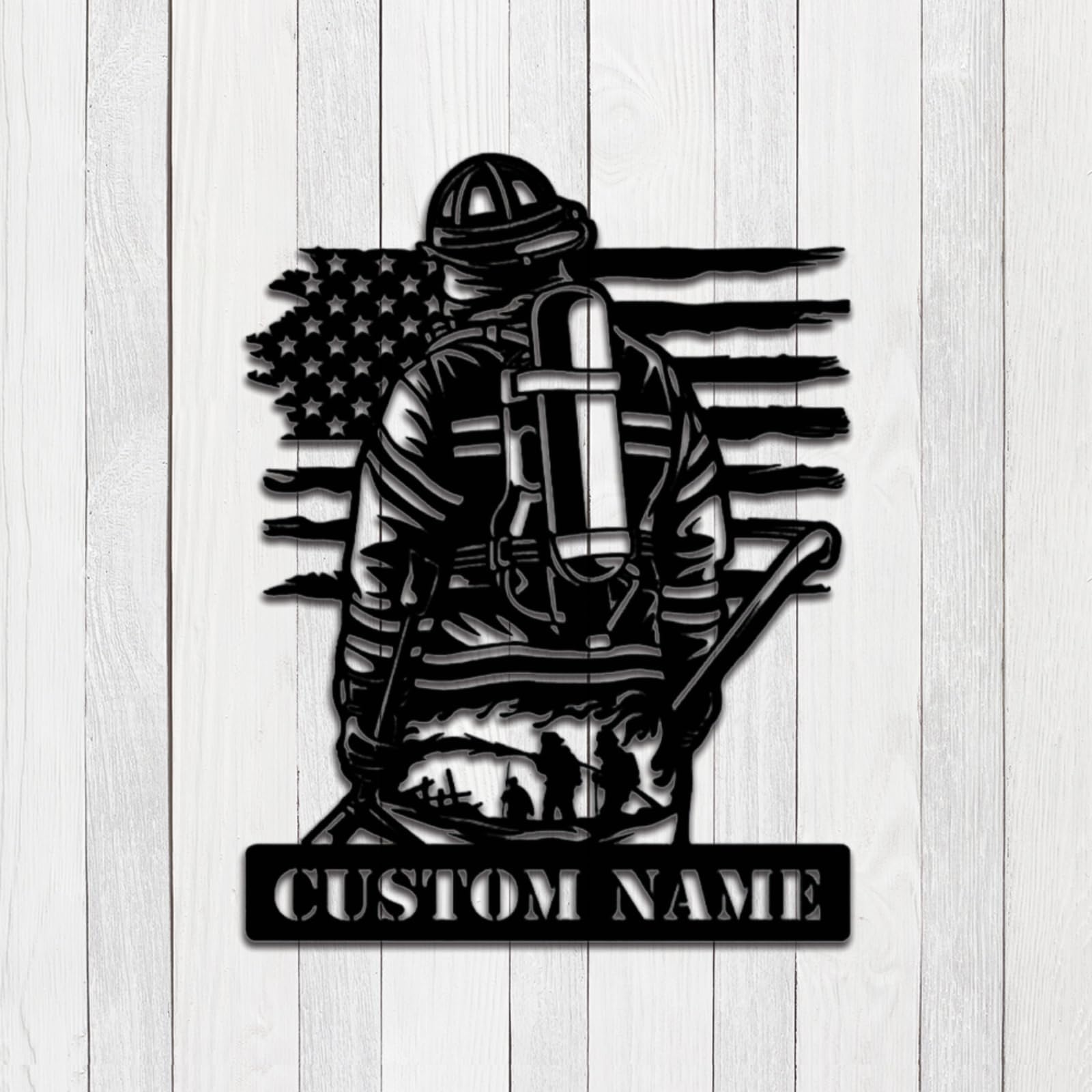 Amazon.com: Custom Firefighter US Flag Metal Wall Art, Personalized ...