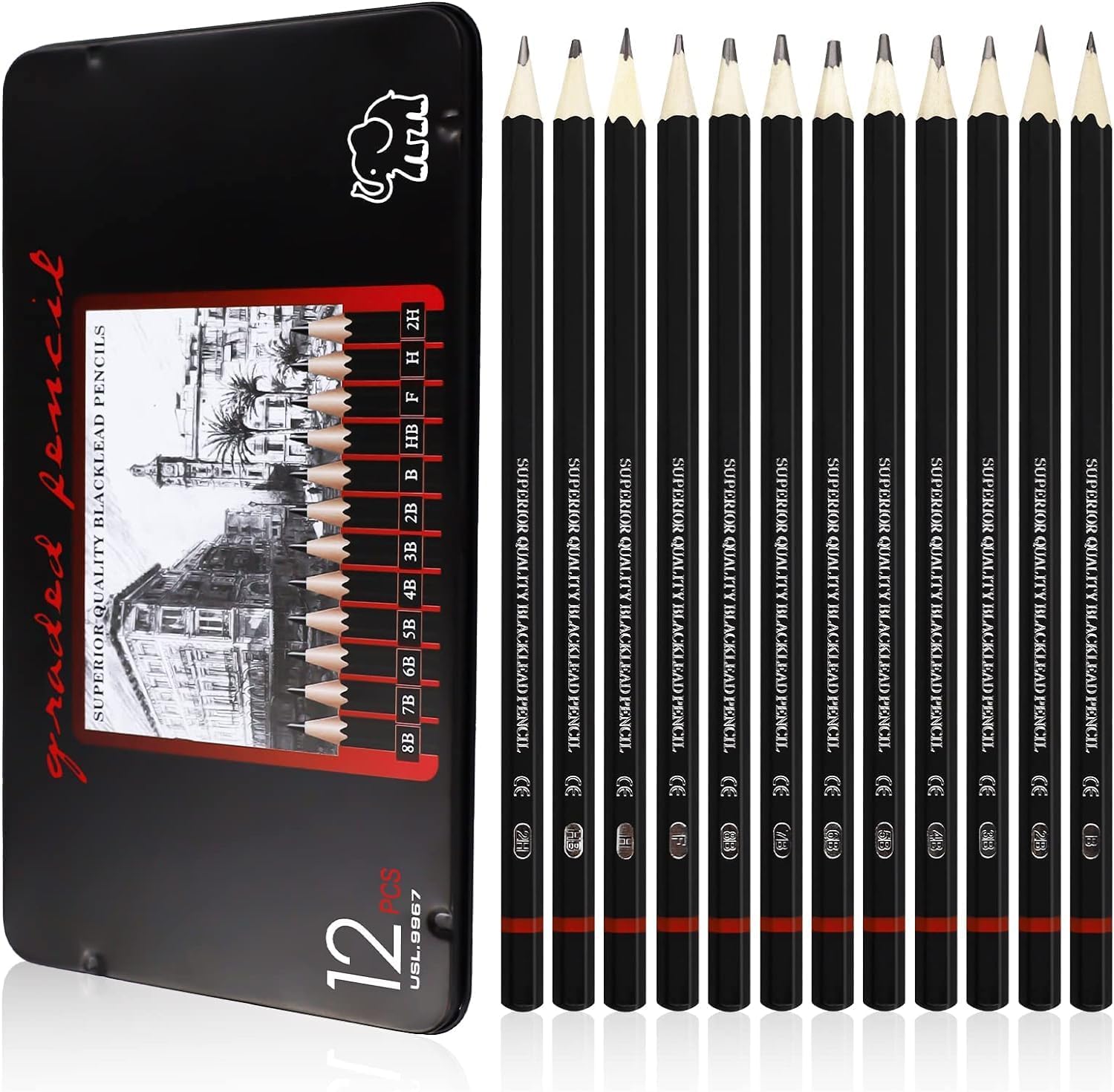 dainayw 24 Drawing Pencils Set, Art Sketching Pencils 14B, 12B, 10B, 9B ...