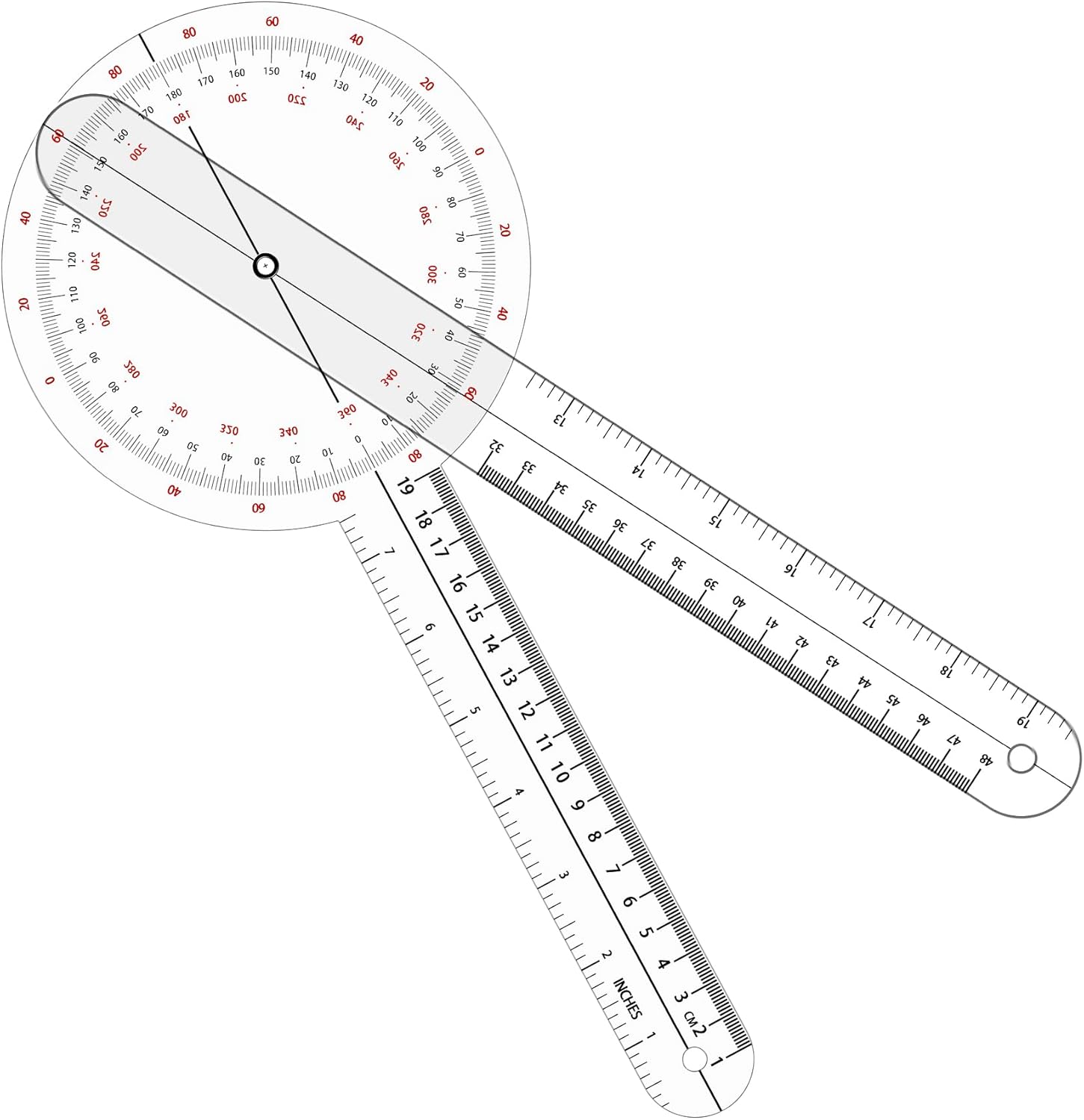 HINZIC Goniometer 12 inch, 360 Degree Clear Protractor Physical Therapy ...