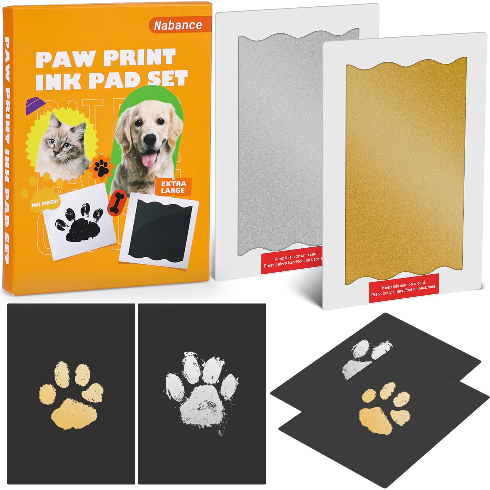 Nabance Inkless Hand & Footprint Kit, Paw Print Kit for Dogs & Cats, 2 ...