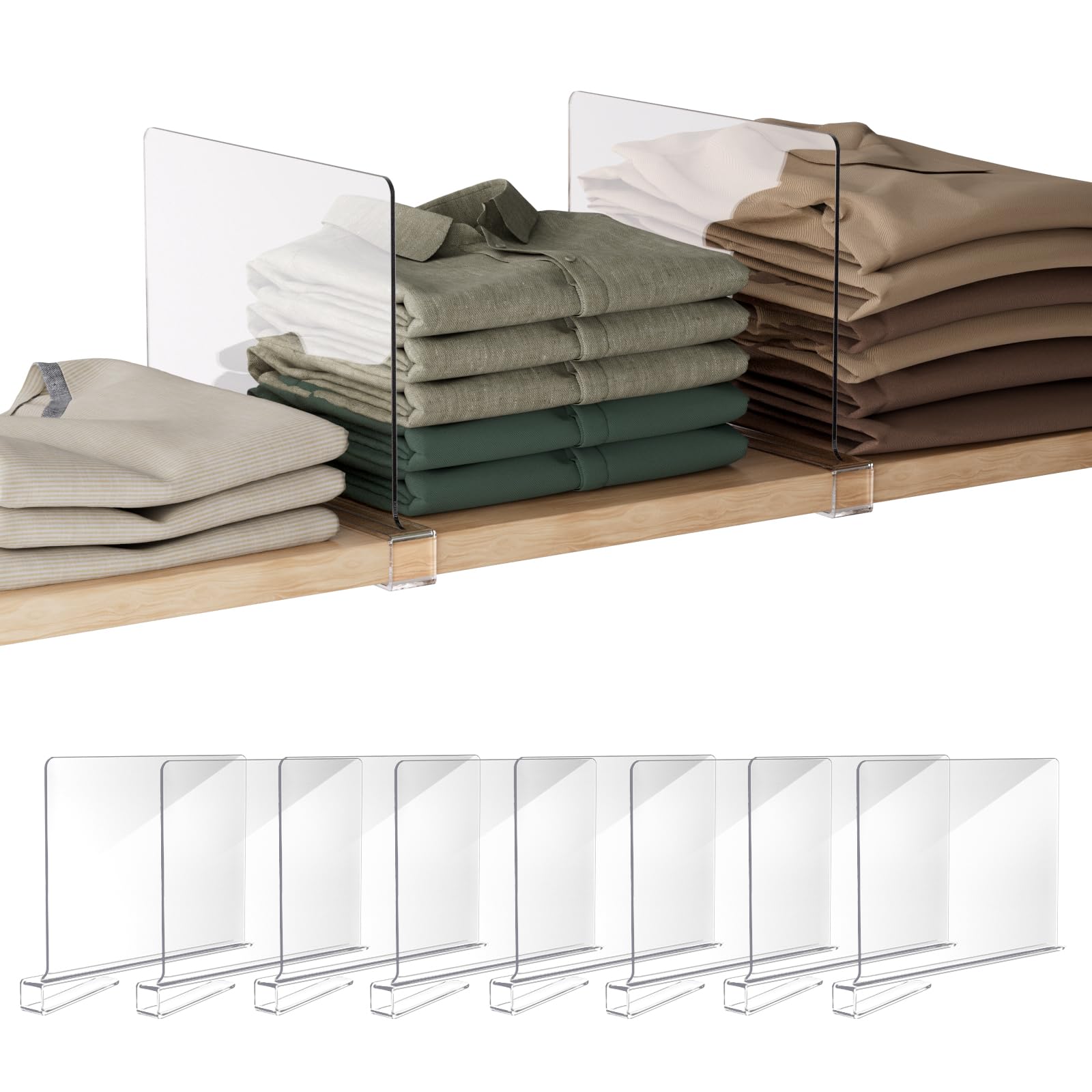 Amazon.com: Zhithink 8 Pack Clear Closet Shelf Dividers for Storing ...