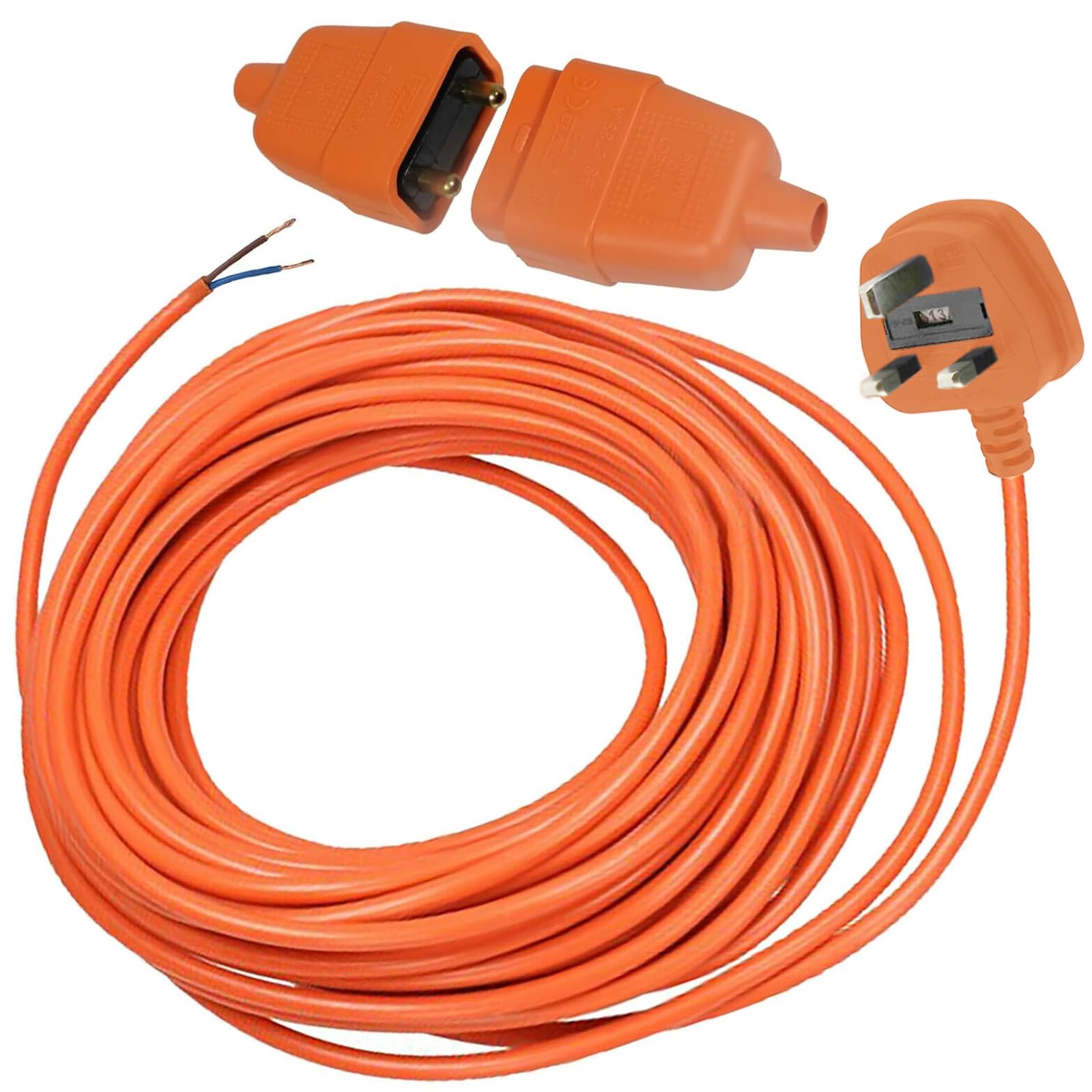 Spares2go 12 Metre Cable & Lead Plug Repair Extension + 2 Core Pin ...