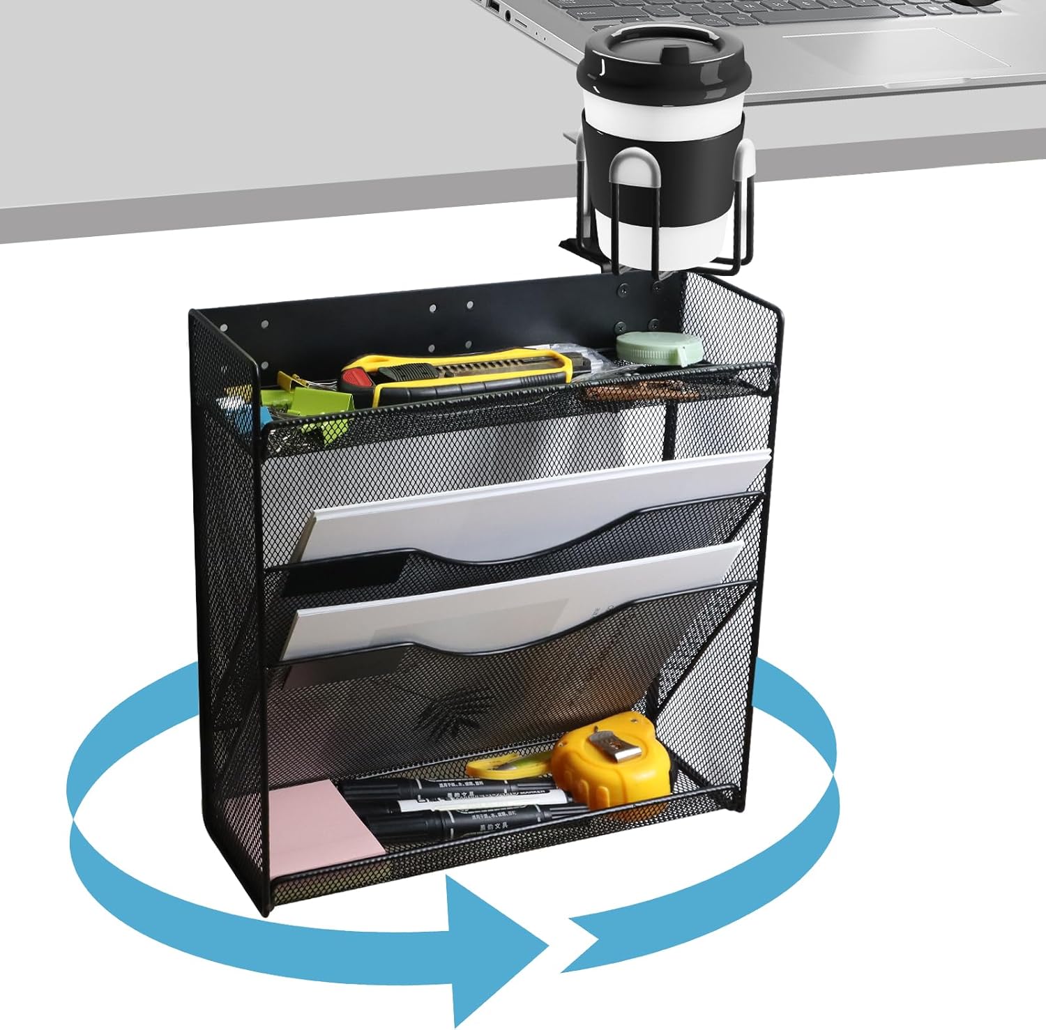 Amazon.com: FIROK Rotating Under Desk File Holder with Cup Holder ...
