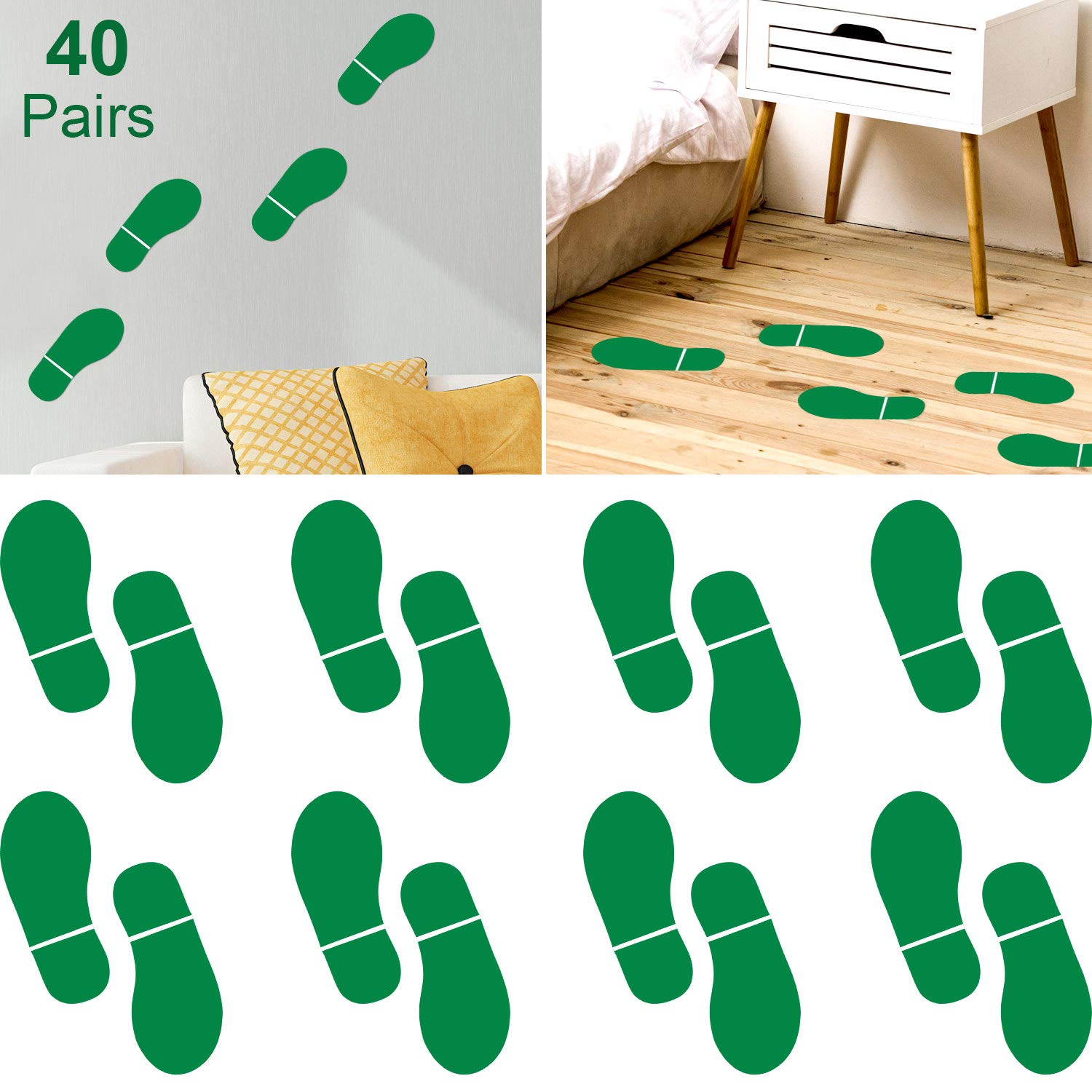 40 Pairs Shoes Footprint Stickers Green Removable Footprint Decal Floor ...