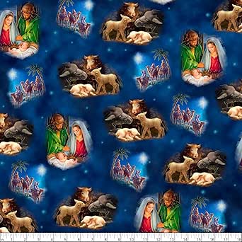 Amazon.com: QT Fabrics The Newborn King Nativity Vignettes Blue, Fabric ...