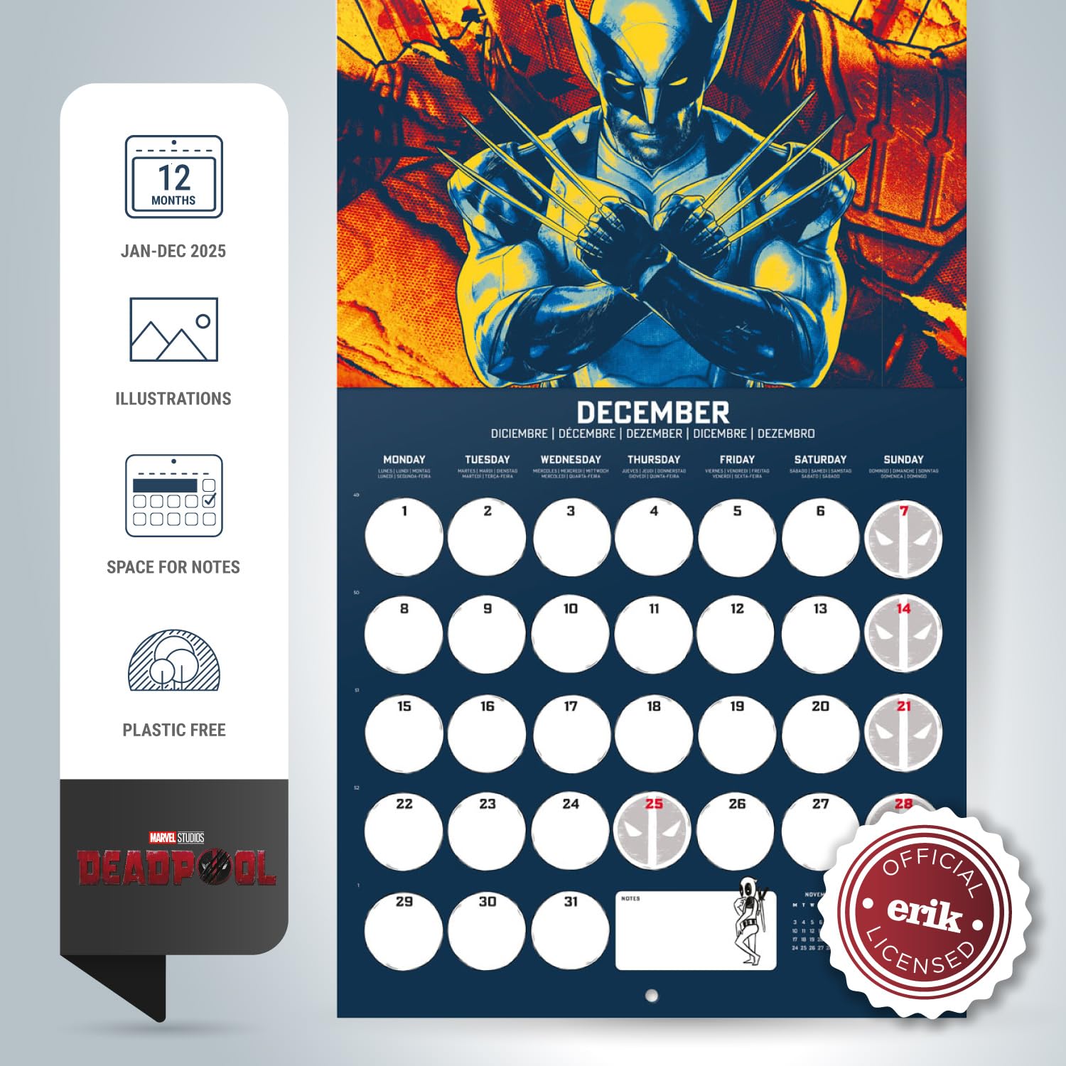Grupo Erik Marvel Deadpool Wall Calendar 2025 | 12″ x 12″ Square ...