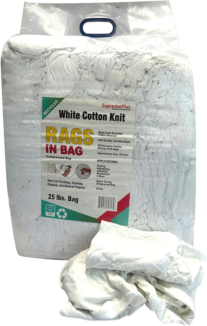 Amazon.com: SupremePlus Recycled White Knit Cotton T-Shirt Rags in a ...