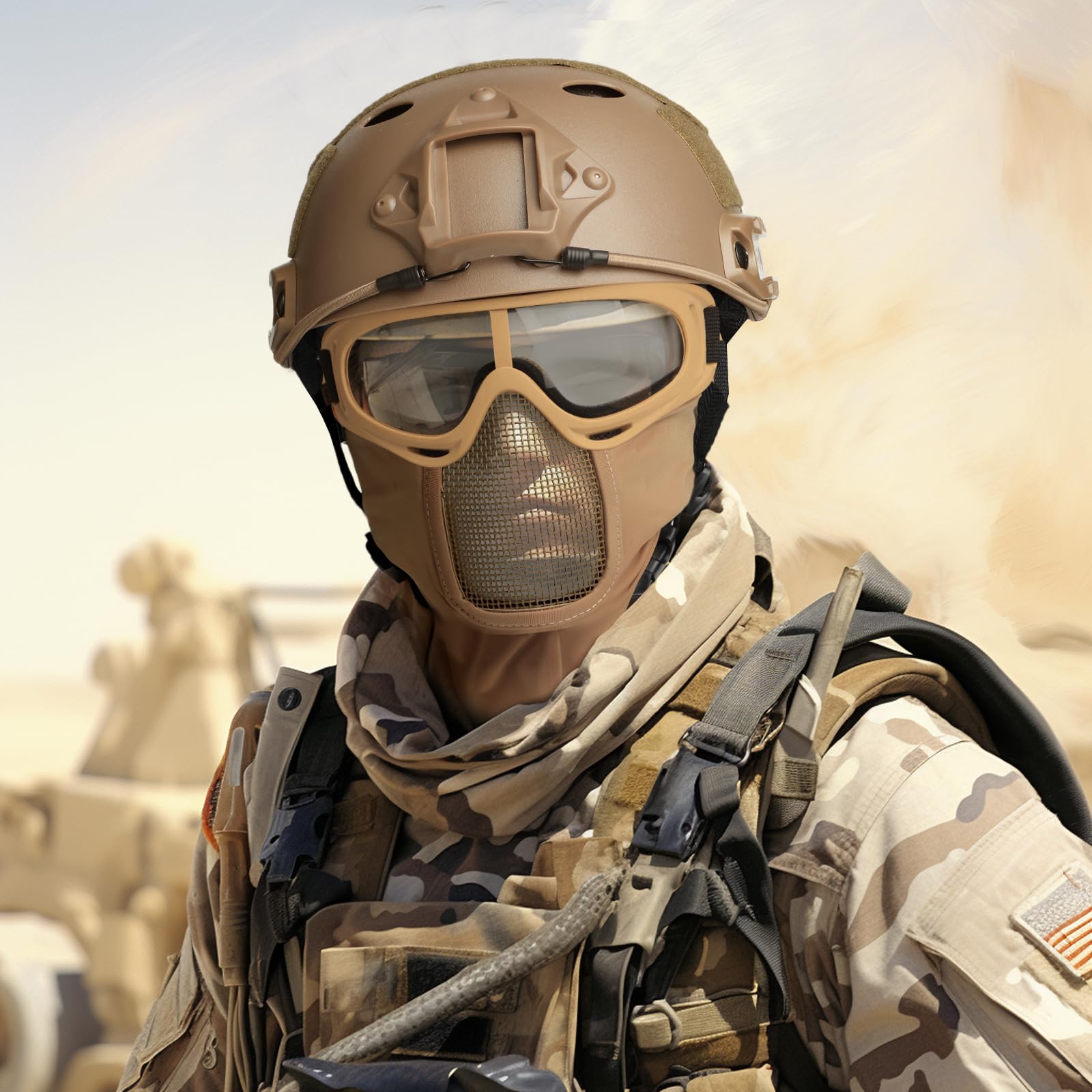 VPZENAR Airsoft Helmet,Tactical Khaki Helmet with NVG Mount,Airsoft ...