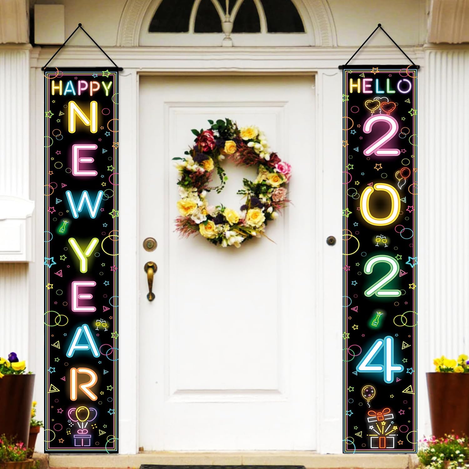 Amazon.com: Happy New Year Decorations Banner, Black Gold Glittery 10 ...