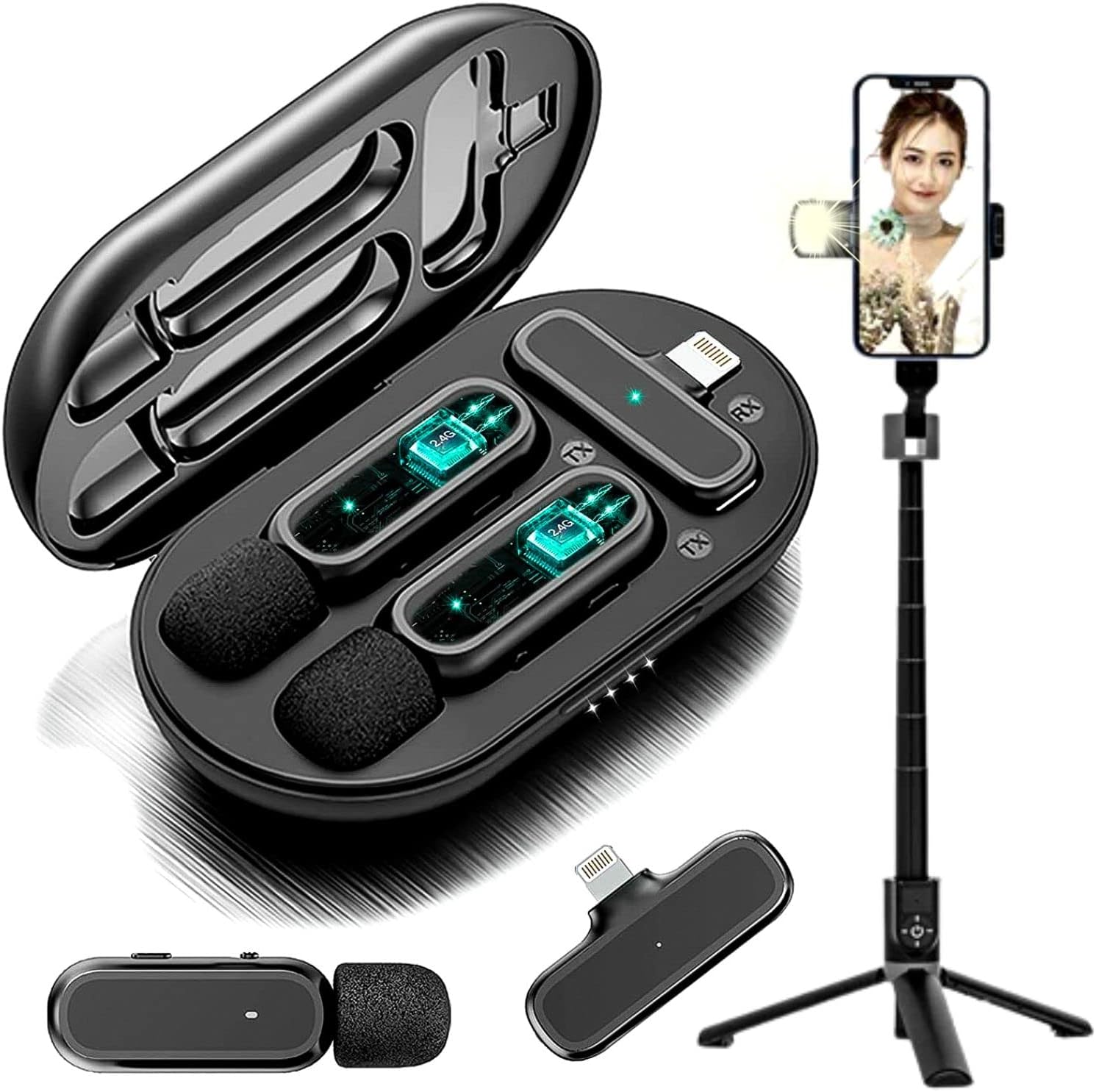 Amazon.com: Wireless Microphone for iPhone with Tripod (2 Pack ...