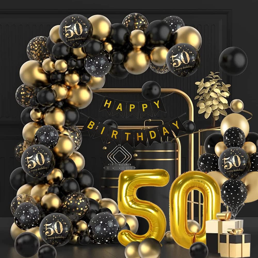 Amazon.com: 50th Birthday Balloons,Black and Gold Confetti Balloons for ...