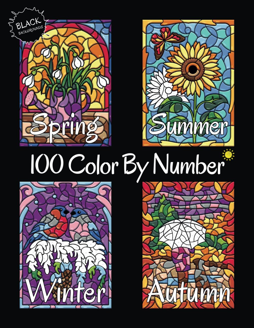 Amazon.com: 100 Color By Number Spring Summer Autumn Winter (Black ...