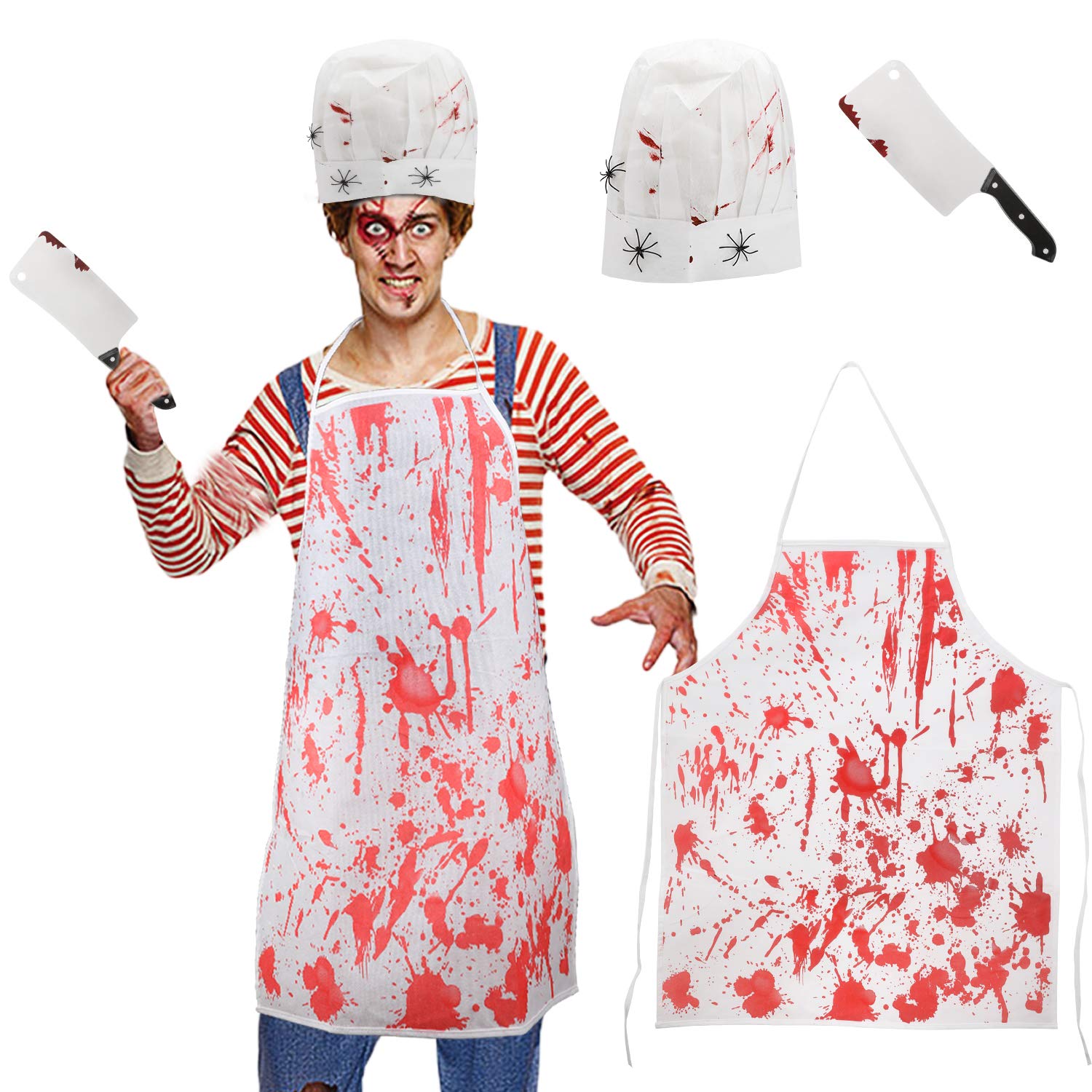 Konsait Halloween Bloody Butcher Costumes Kit Bloody Horror Chef Hat ...