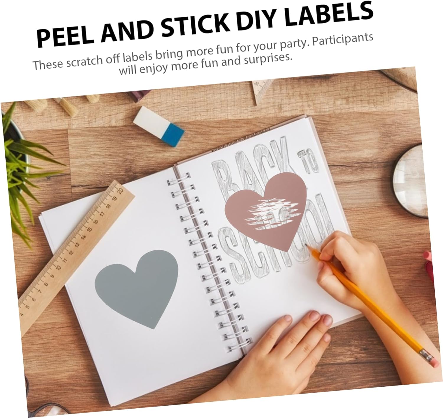 STOBOK 40 Sheets Scratch Coated Stickers Heart Shaped Stickers Heart ...