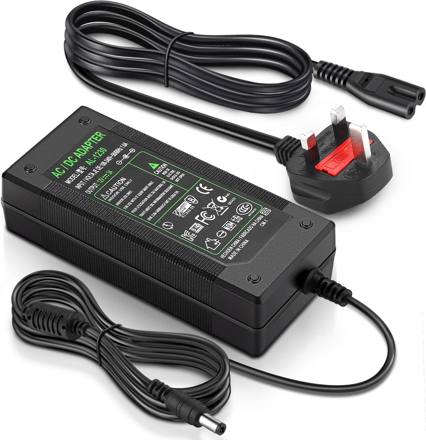 DC 12V 3A Power Supply Adaptor 36W, AC 100-240V to DC 12 Volt Power ...