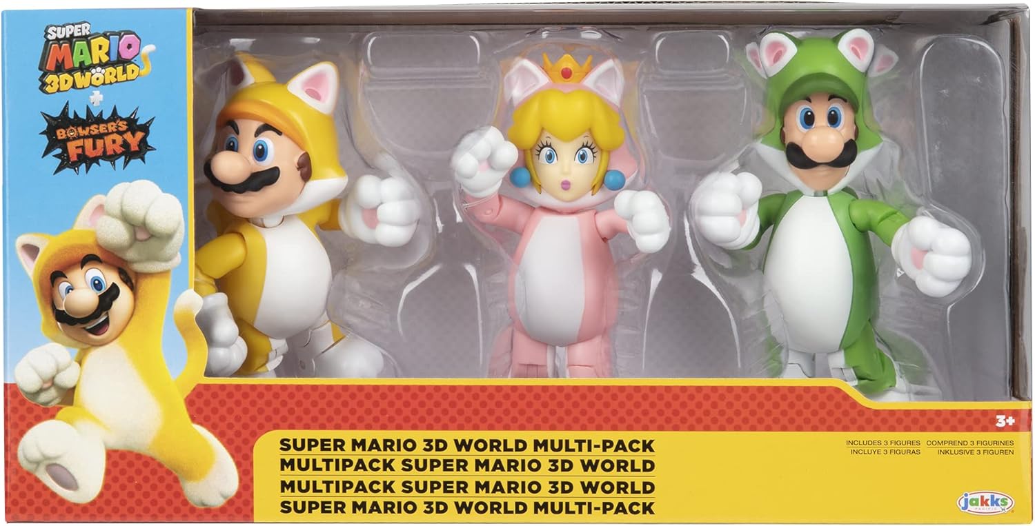 Super Mario Nintendo Figures Pack of 3 3D World Cat Set, 10 cm : Amazon ...