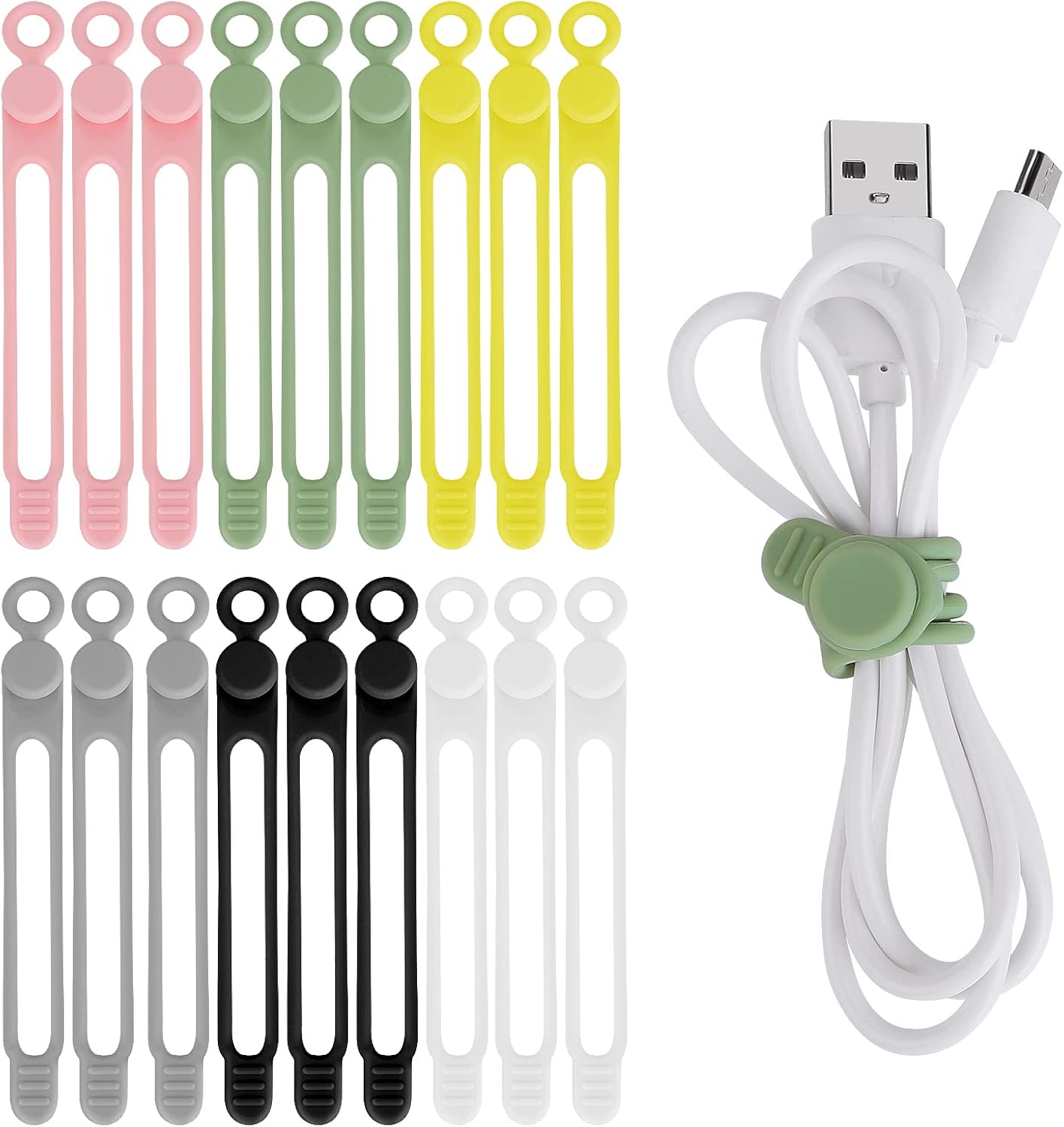 Amazon.com: 18Pcs Silicone Cable Ties,Cute Cable Management Organizer ...