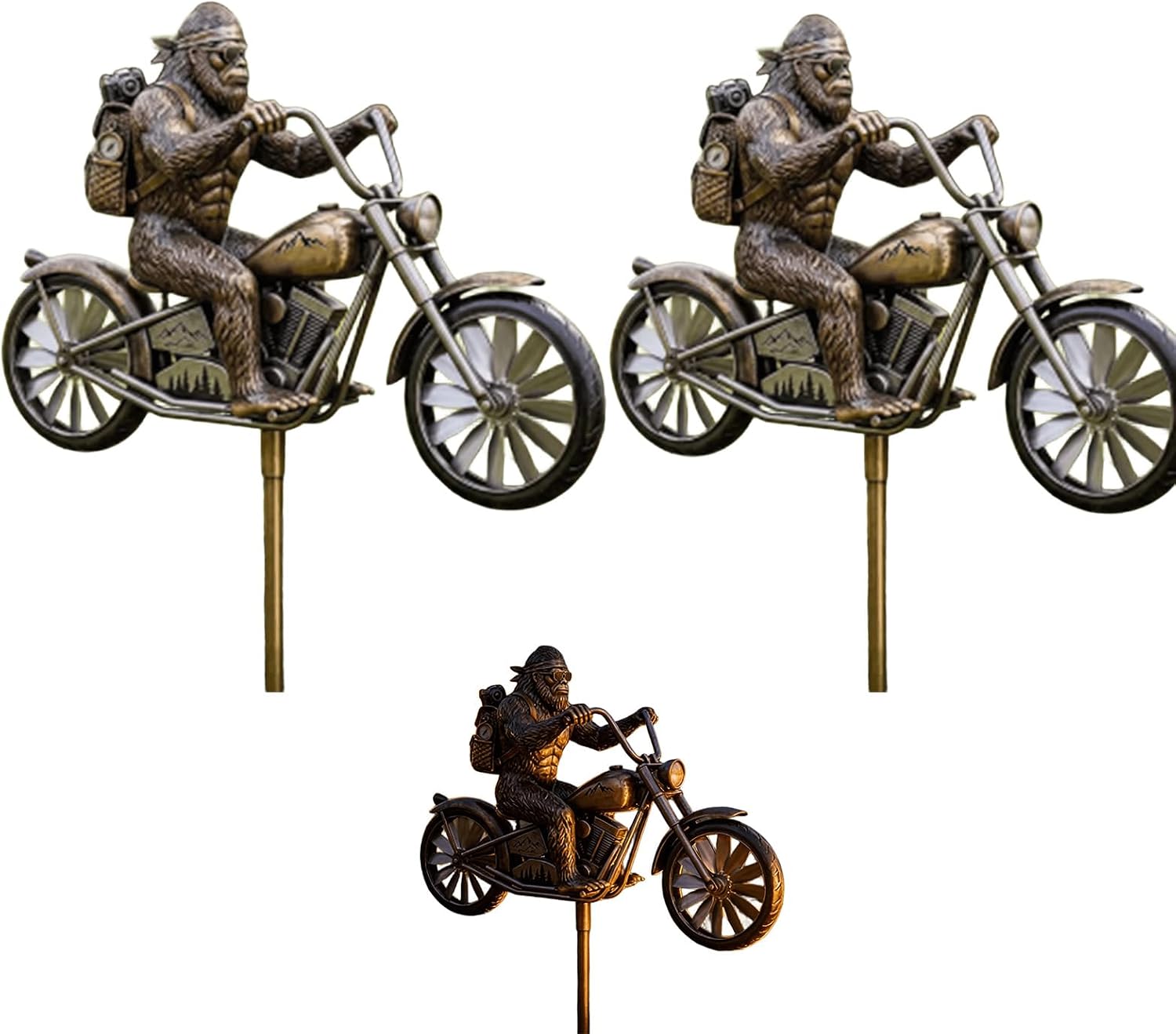 Wildman Garden Art Wind Spinner, Vintage Bronze Bigfoot Biker Wind ...