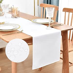Farmhouse Rustic Table Runner White Faux Linen Table Runners Water ...