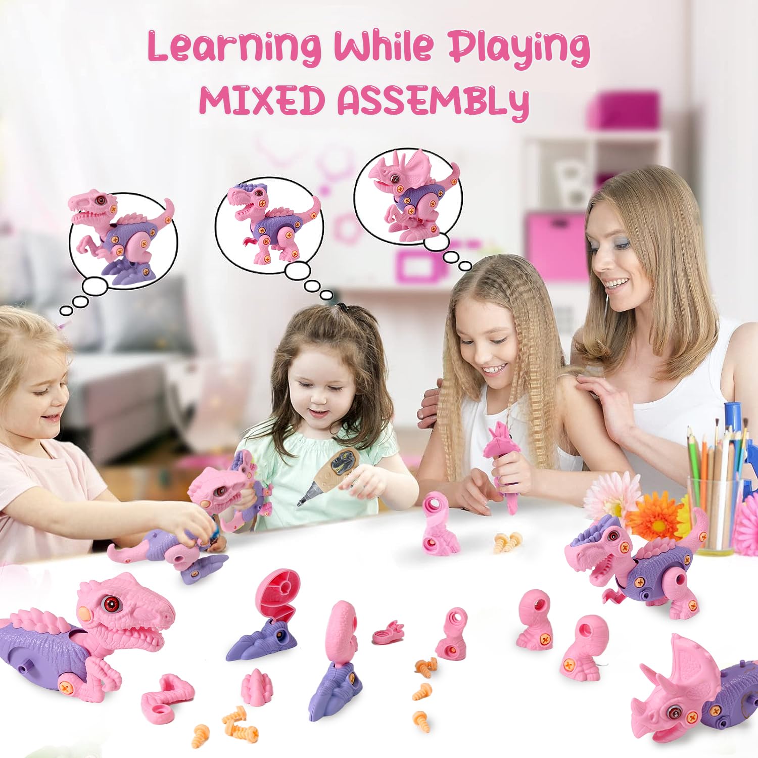 Snapklik.com : Girl Toys Take Apart Dinosaur: Pink Dinosaur Toys For ...