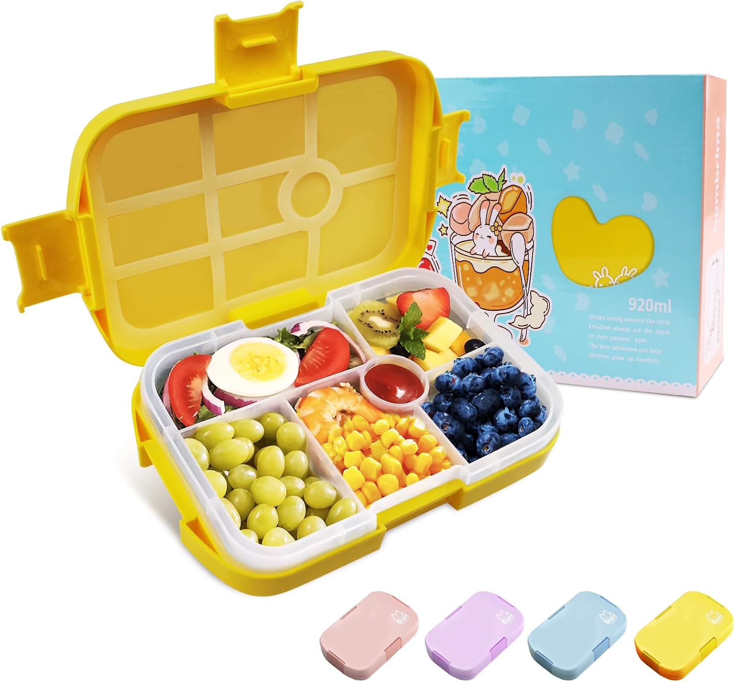Homtibrm Bento Lunch Box, 920ML Kids Lunch Box with 6 Compartments ...