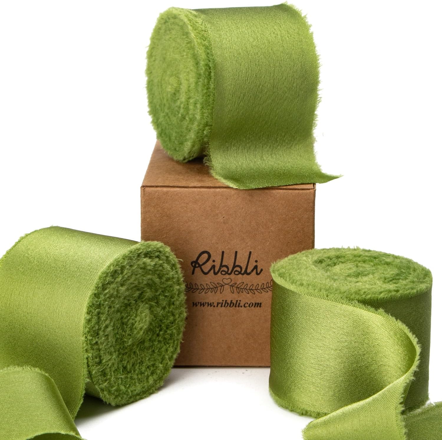 Amazon.com: Ribbli Avocado Green Silk Satin Ribbon 1.5 Inch x 30 Yard ...