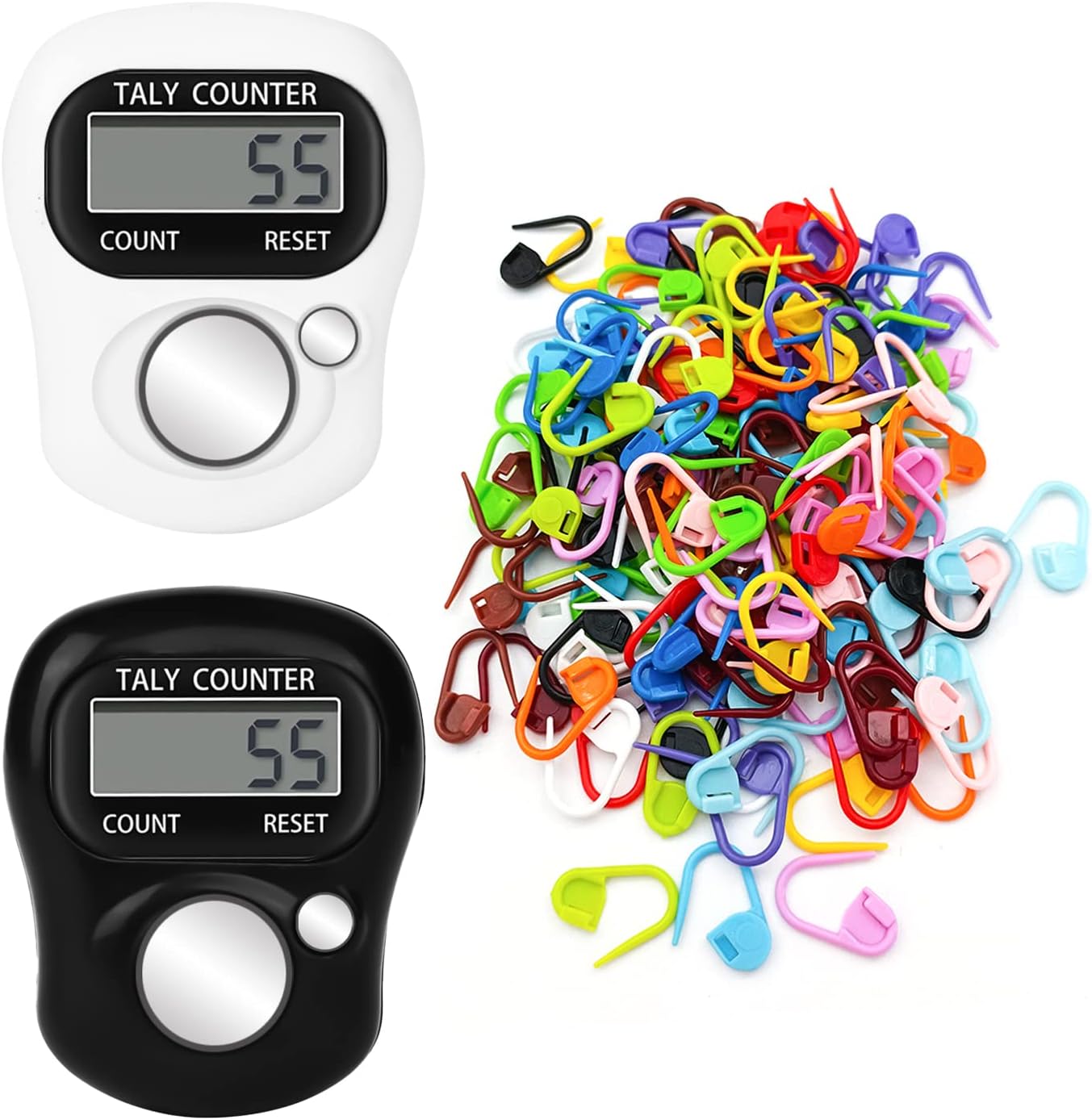 2-Piece Finger Counter with 100-piece Knitting Positioning Mark Buckle ...