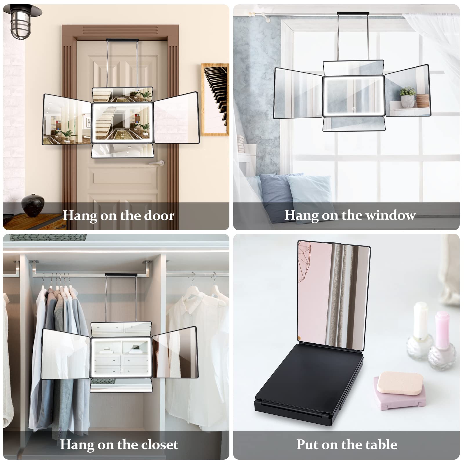 5 Way Mirror, 360° Mirror with 3 Color Lights for Self Hair Cutting for ...