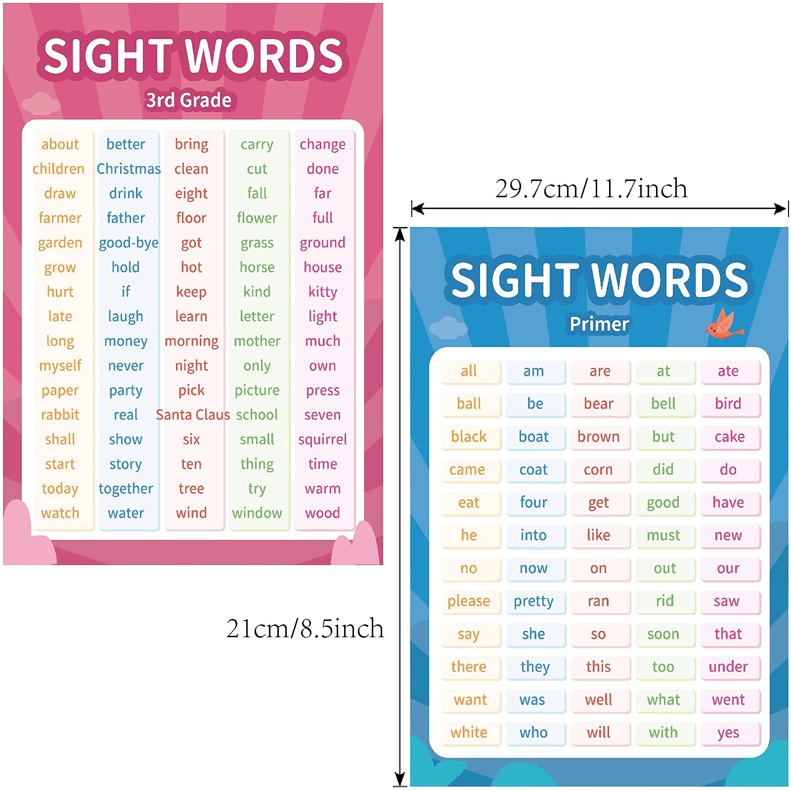 Sight Words and Word Families Posters for Toddler Kids Educational ...