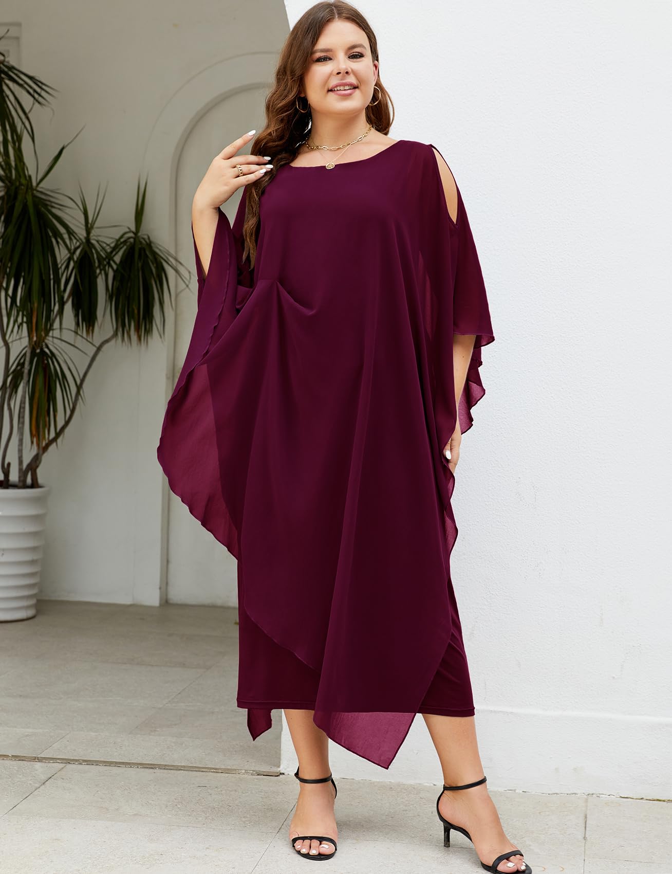 Snapklik.com : ZOMVA Plus Size Elegant Formal Dress Long Cape Overlay ...