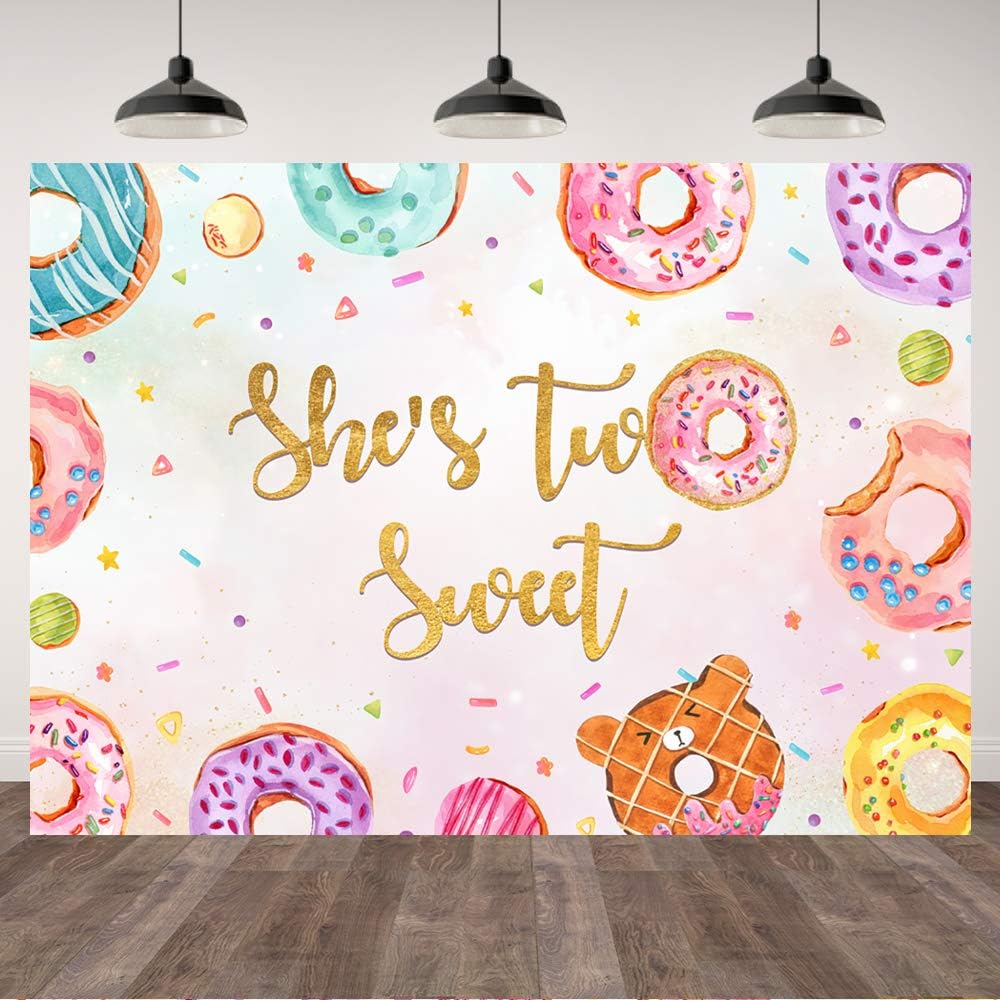 7×5ft Two Sweet Donut Birthday Backdrop Sweet Donut Girls Princess ...