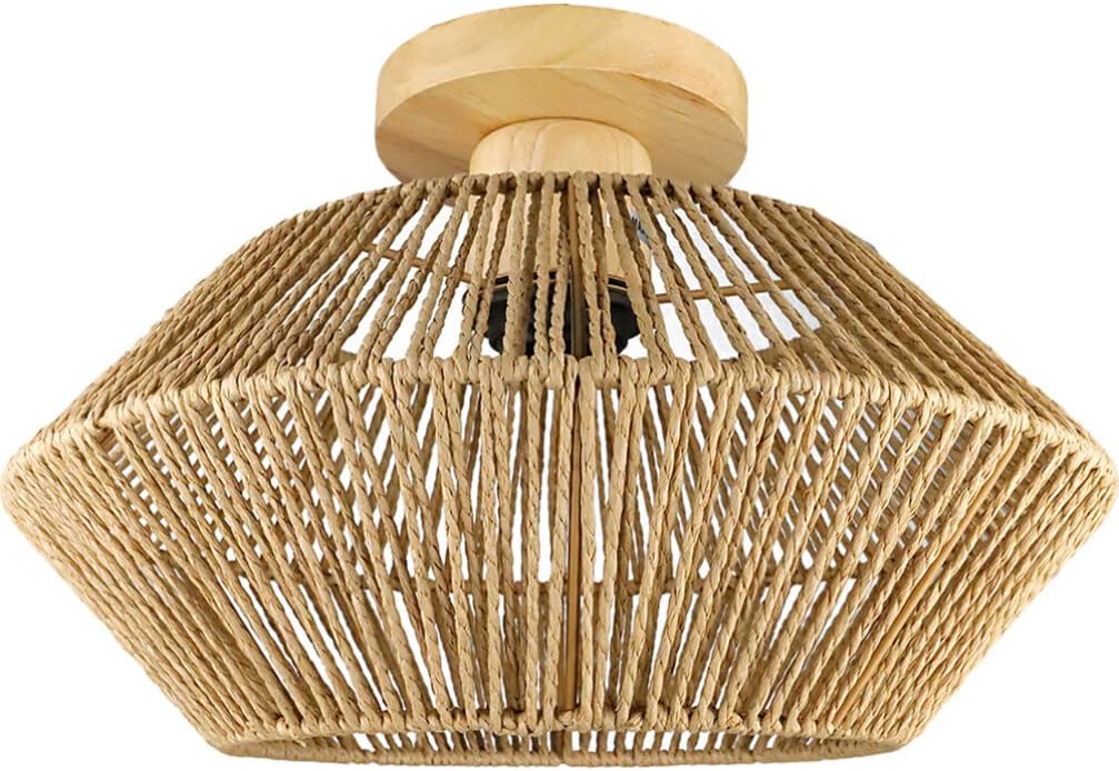 ibasenice Rattan Ceiling Light,Flush Light Fixture Straw Rope Weaving ...