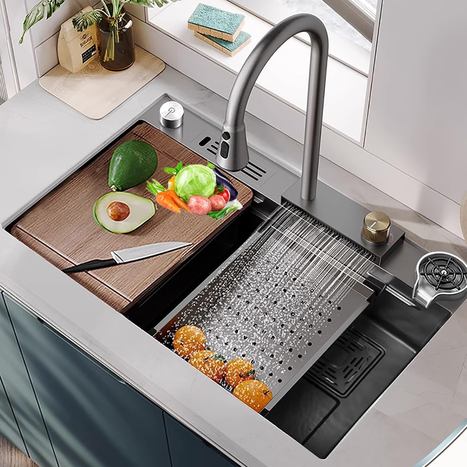 Waterfall Kitchen Sink Black Nano Raindance Waterfall Sink Stainless ...