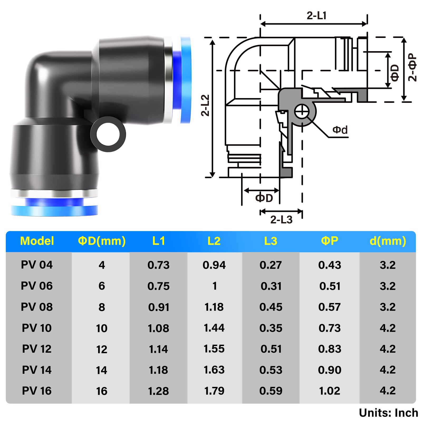 Snapklik.com : TAILONZ PNEUMATIC Blue Elbow 2 Ways - 8MM Tube OD 90 ...
