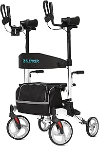 ELENKER Upright Rollator Walker, Stand Up Rolling Walker, Mobility Walking Aid with 10” Front ...