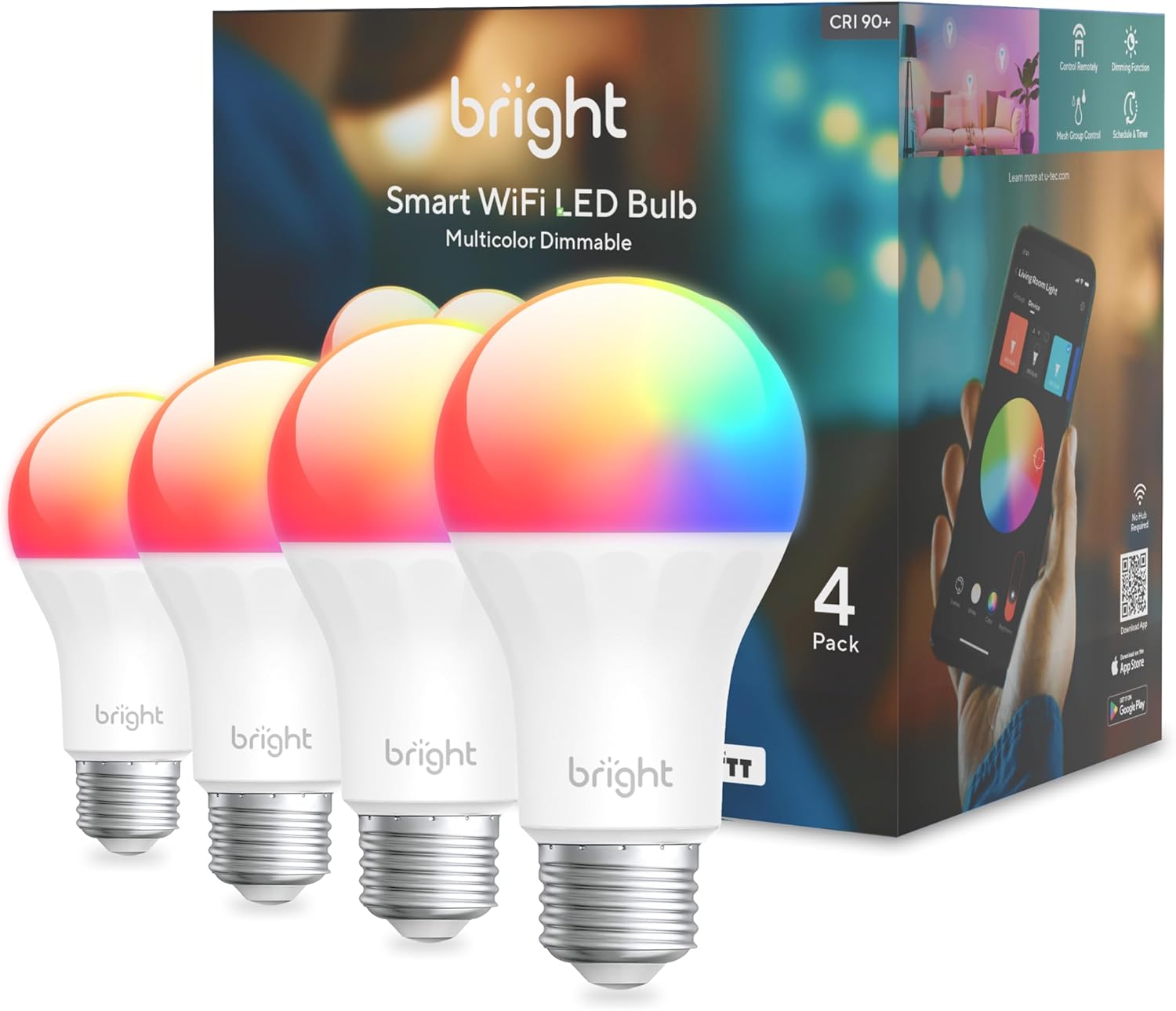 U-tec Smart Light Bulbs, 1100 Lumen, 90+CRI WiFi Mesh & Bluetooth Color ...