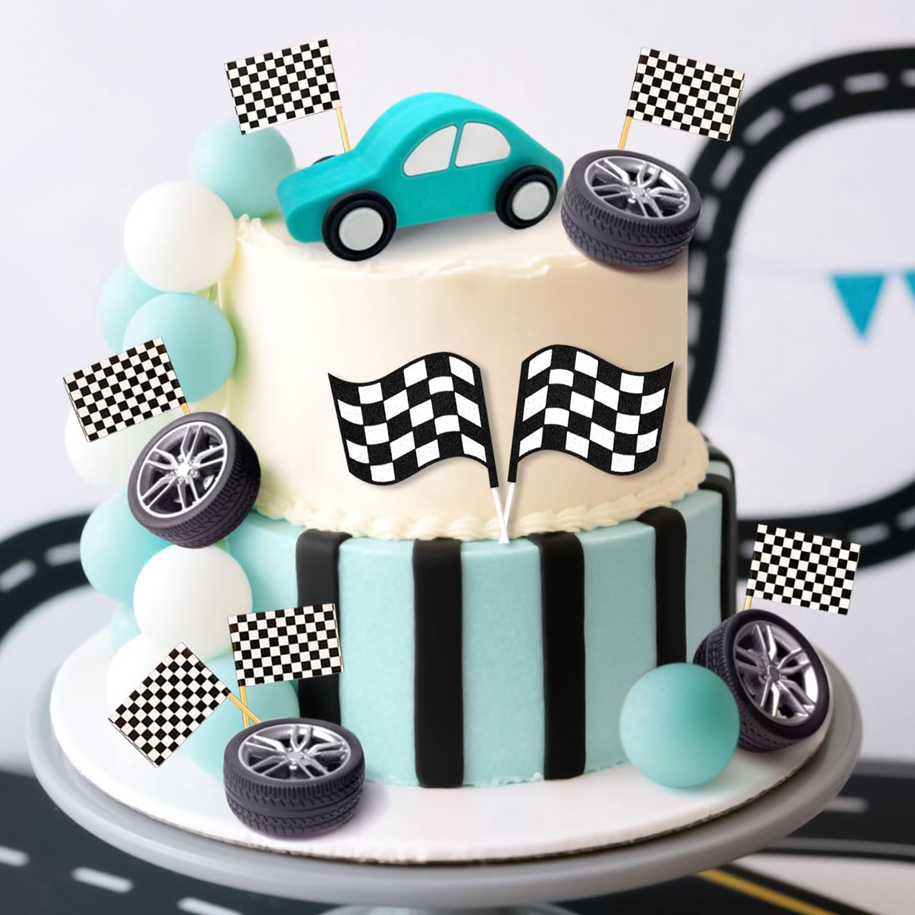 Snapklik.com : Race Car Cake Decorations Car Cake Topper Checkered Flag ...
