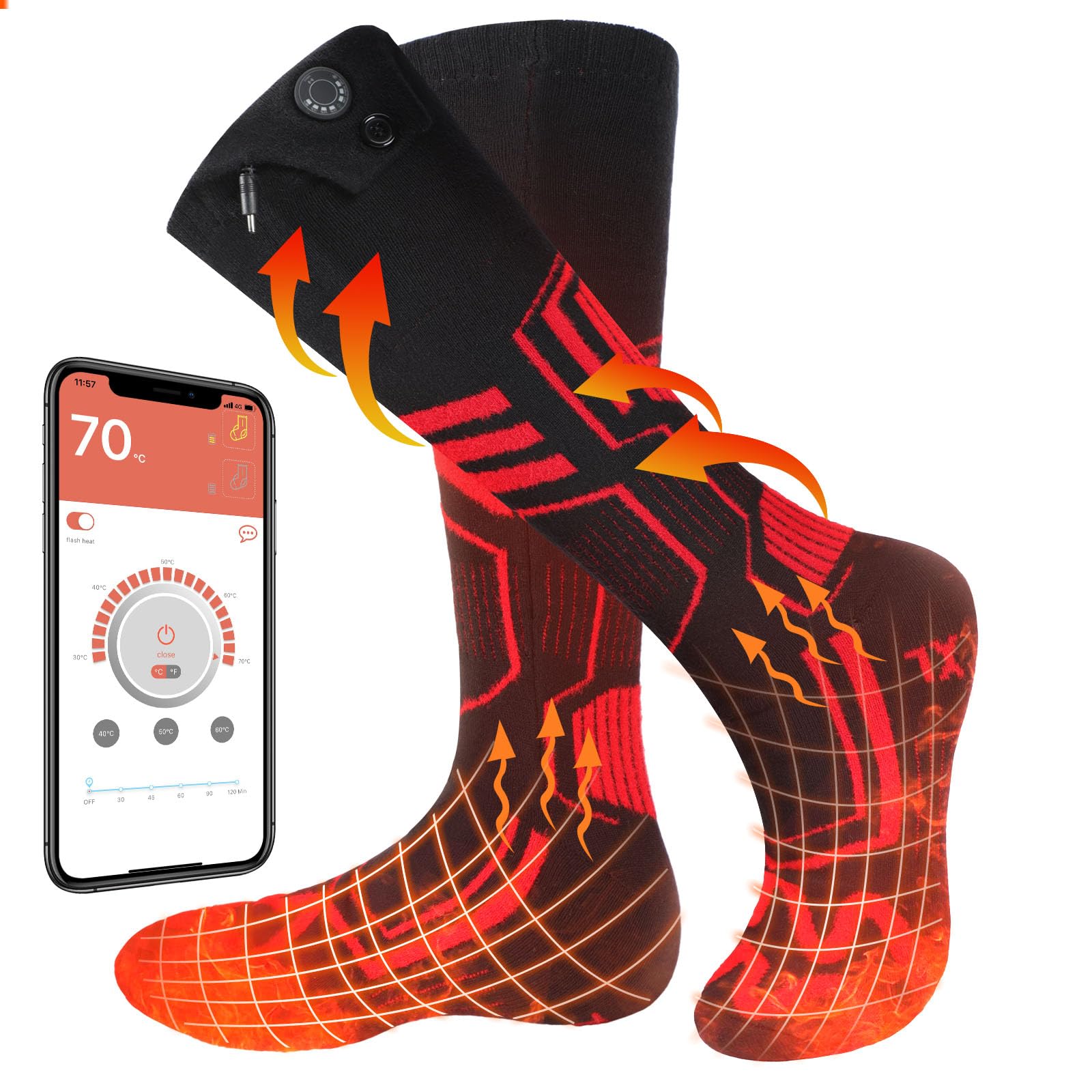 Snapklik.com : RELIRELIA Rechargeable Heated Socks, 7V 3000mAH Battery ...