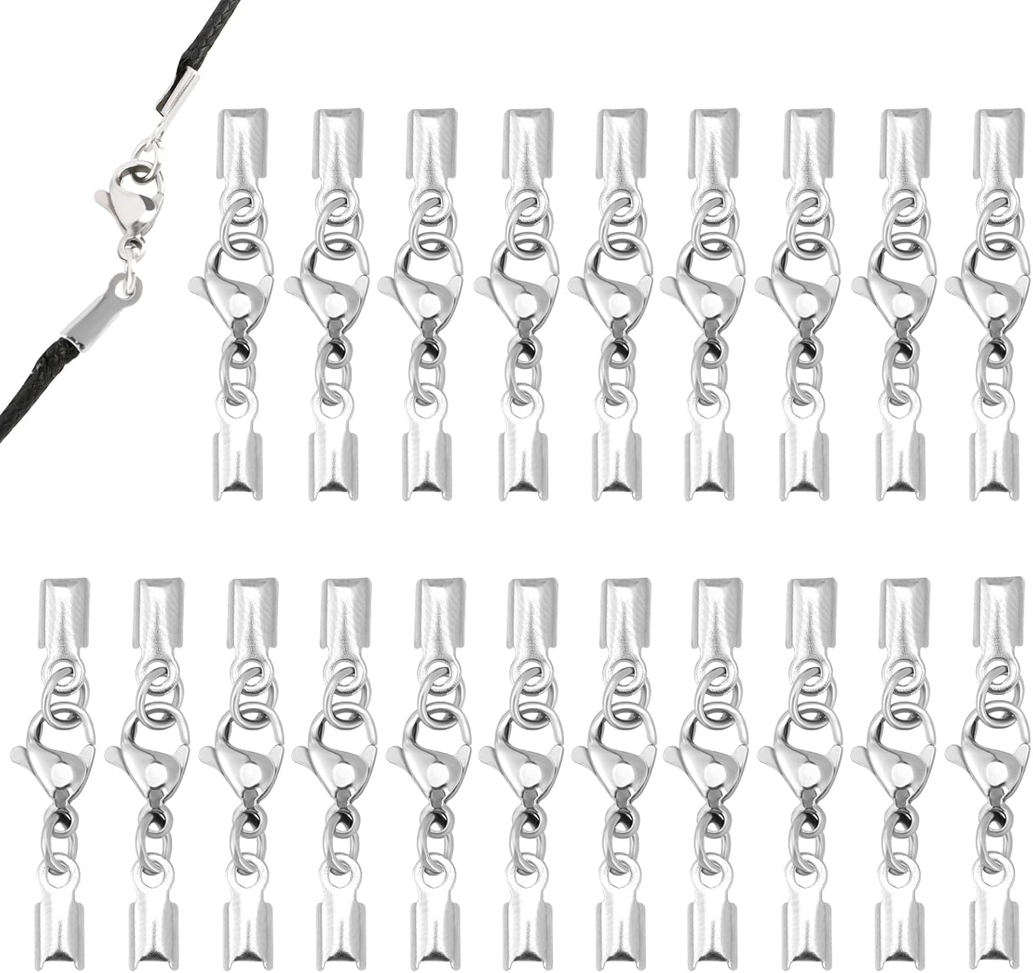 Amazon.com: 20Pcs Cord End Caps with Lobster Clasp Connector Leather ...