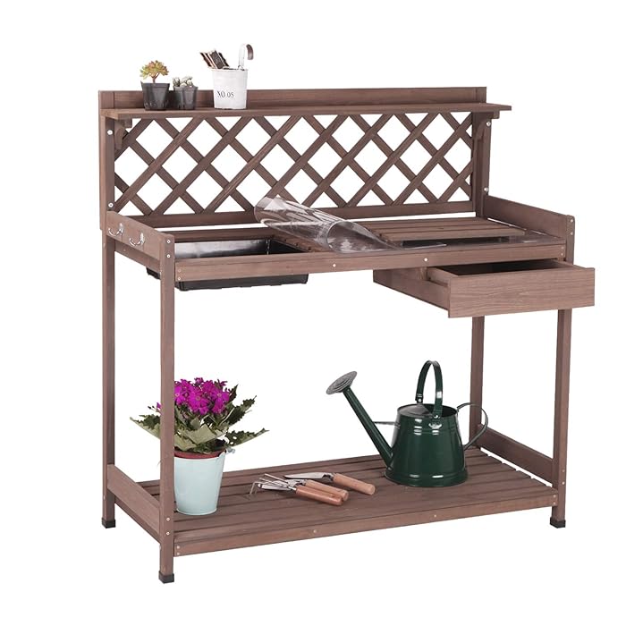 Buy Aivituvin Potting Bench with PVC Layer, Outdoor Gardening Work ...