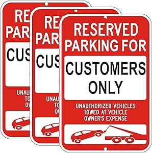 3 Pack Reserved Parking For Customers Only Sign, 18" x 12" Unauthorized ...