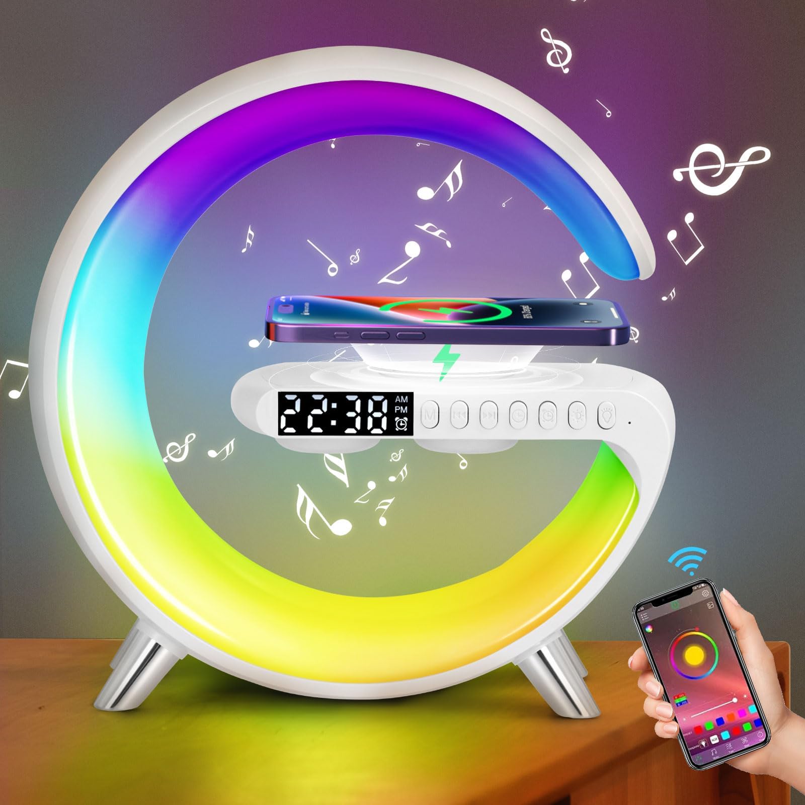 Jalann Smart Lamp Bluetooth Speaker with Wireless Charger, Dimmable ...