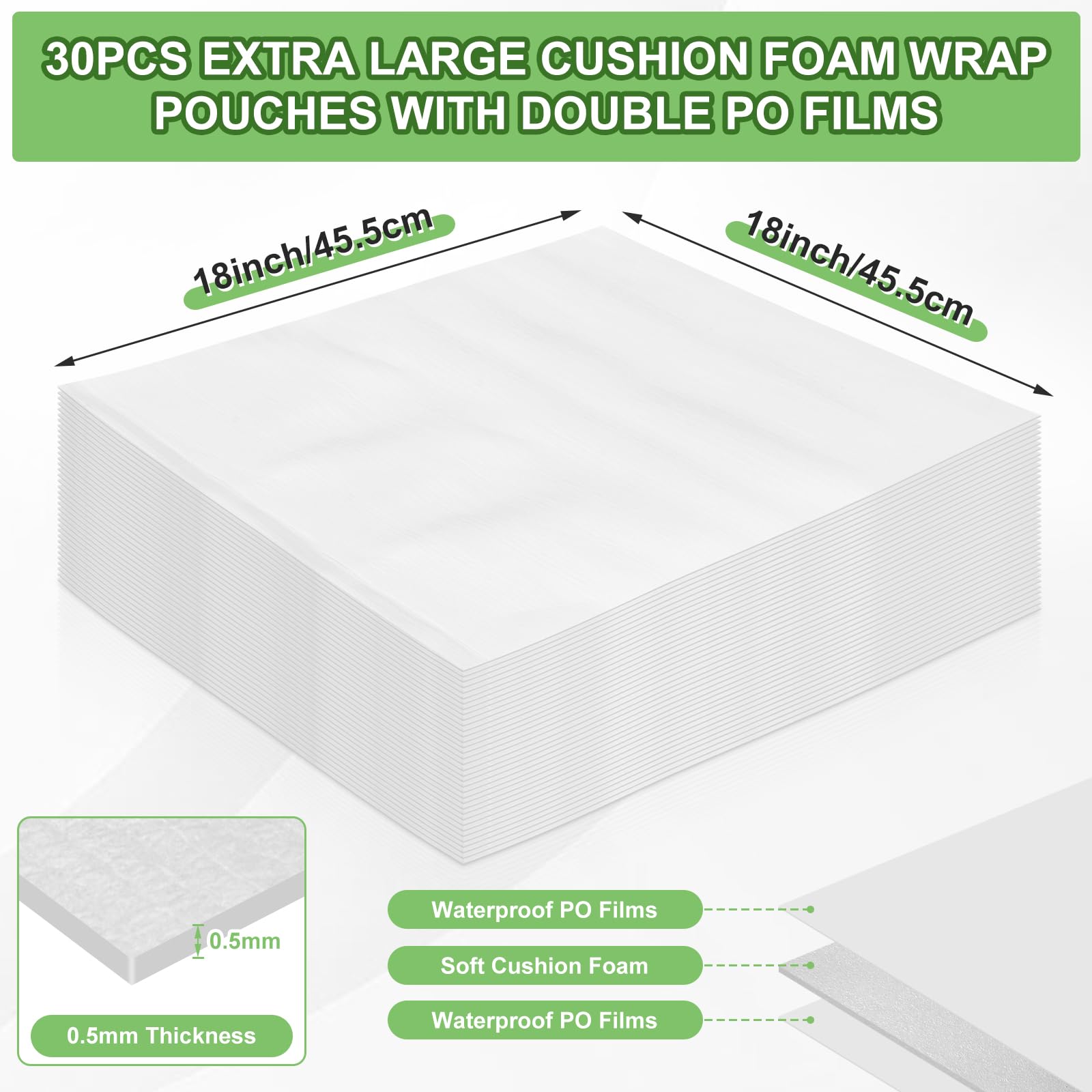 Snapklik.com : 30 Pcs 18x18 Inch Extra Large Foam Pouches, Cushion Foam ...